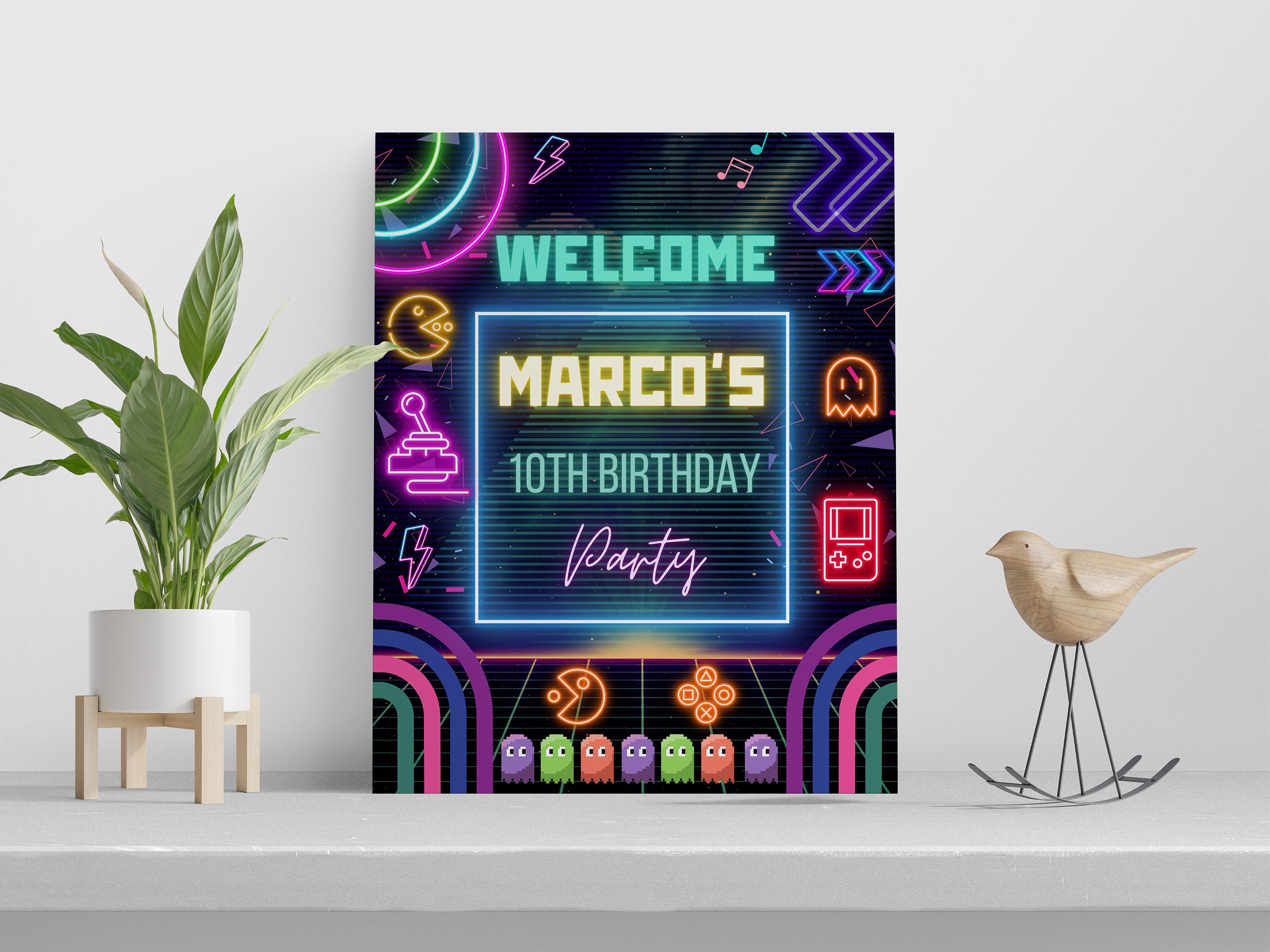 Glow Gaming Arcade Birthday Party Welcome Sign Neon Glow Party Welcome ...
