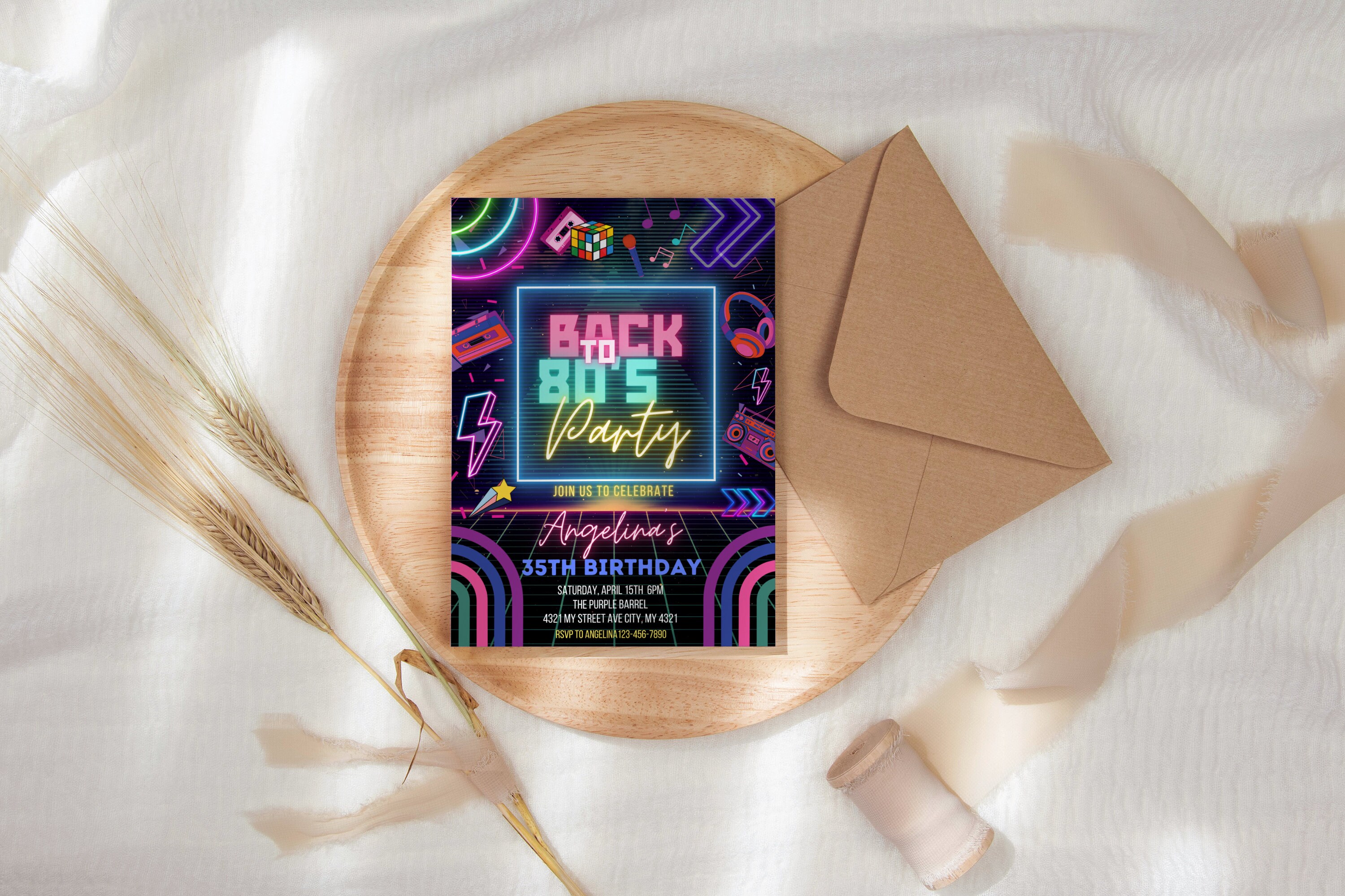 EDITABLE 80s Birthday Party Invitation Back to the 80s Neon Party Glow ...