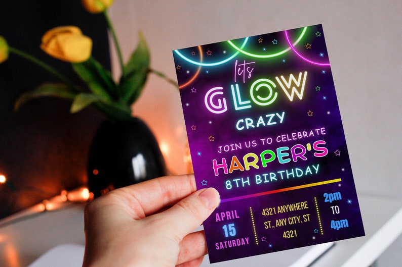 EDITABLE Glow Party Birthday Invitation Template, GIRL, BOY, Neon Party ...
