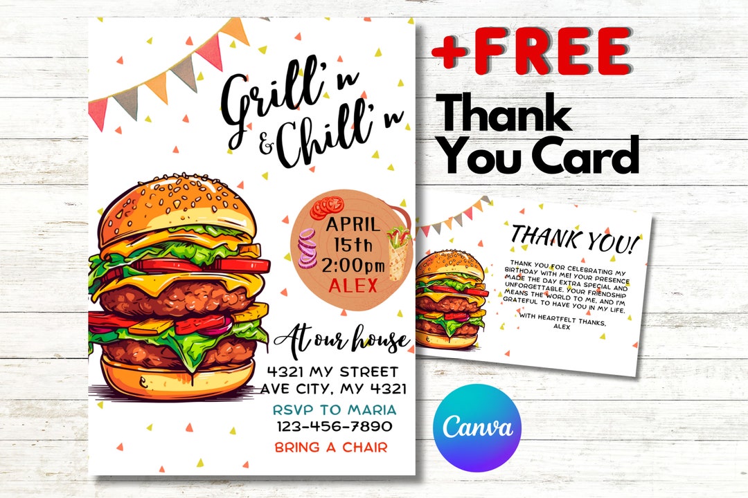 Grill and Chill Birthday BBQ Invitation - Editable and Digital Cookout ...