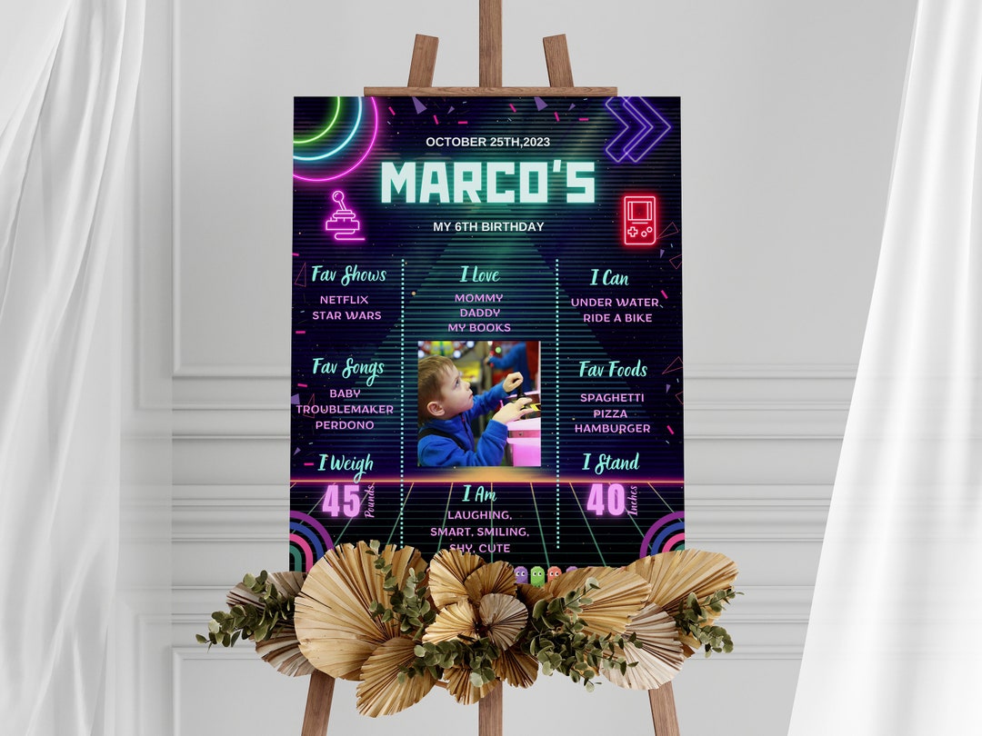 Glow Gaming Arcade Birthday Party Milestone Sign | Neon Glow Party ...