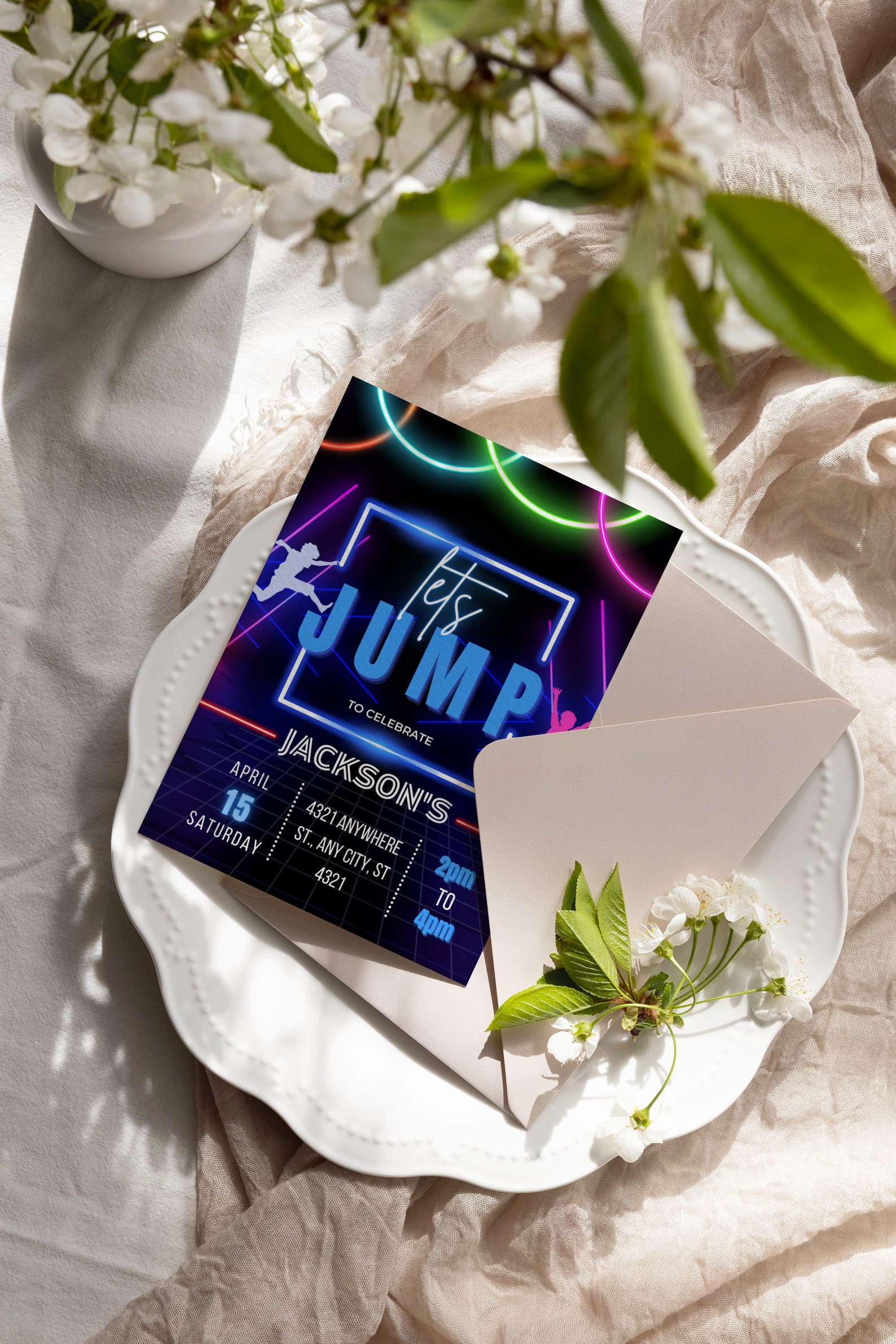 Jump Birthday Party Invitation Card Template, Trampoline Card Evite ...