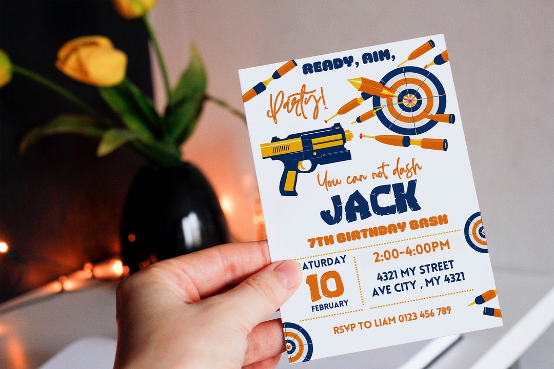 Dart Gun Birthday Party Invitation Digital Template, Exciting Kids Toy ...