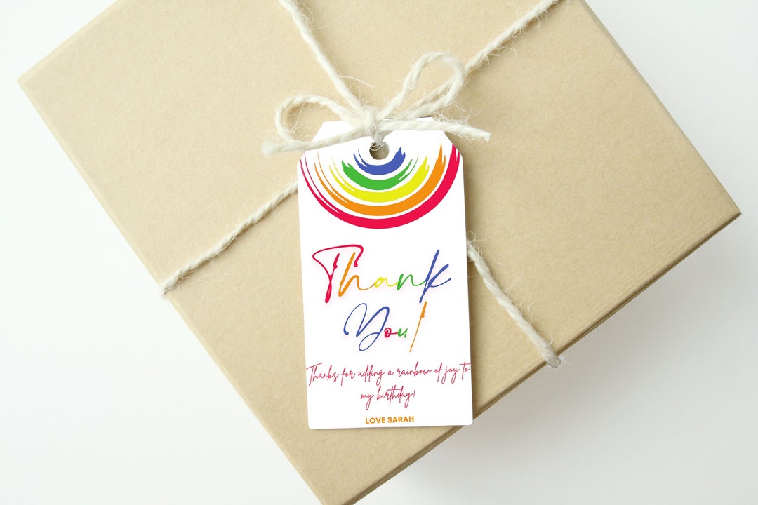 Minimalist Rainbow Birthday Thank You Tag Girls Rainbow Party Favor Tag ...