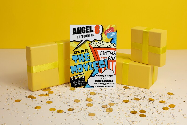 EDITABLE Movie Birthday Invitation Movies & Popcorn Party - Etsy