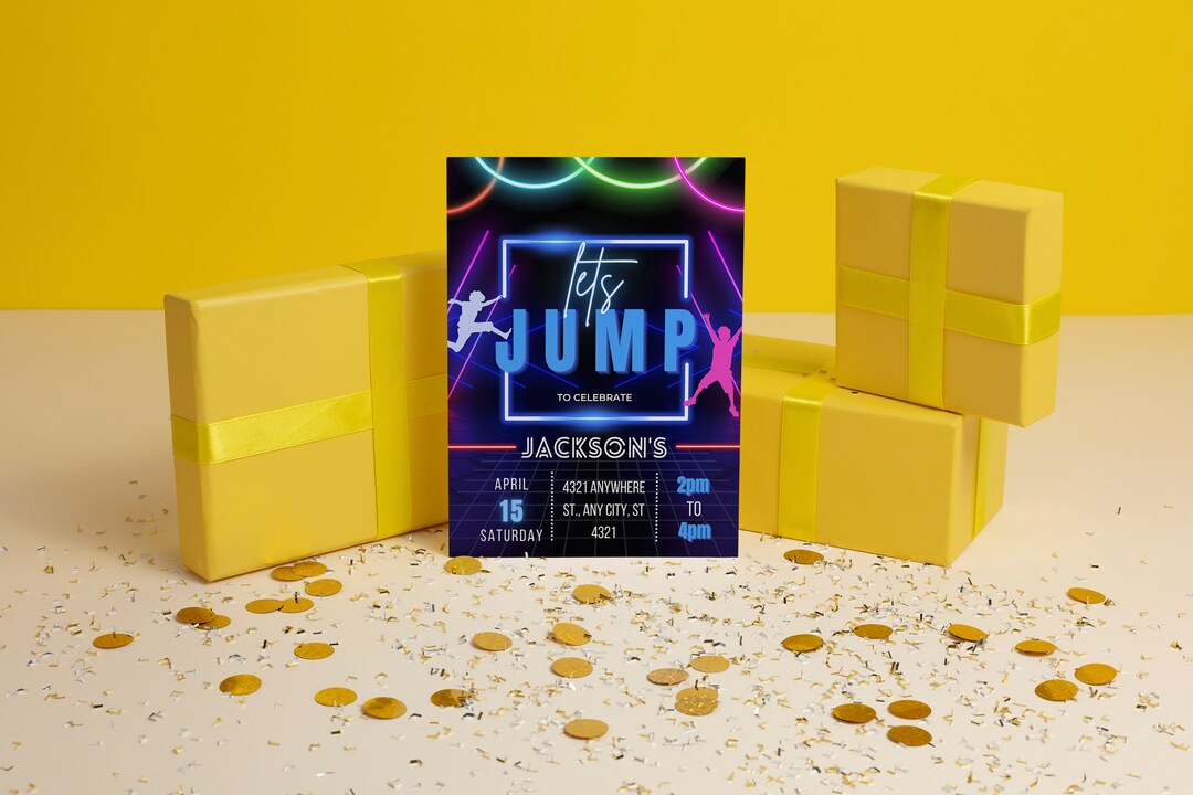 Jump Birthday Party Invitation Card Template, Trampoline Card Evite ...