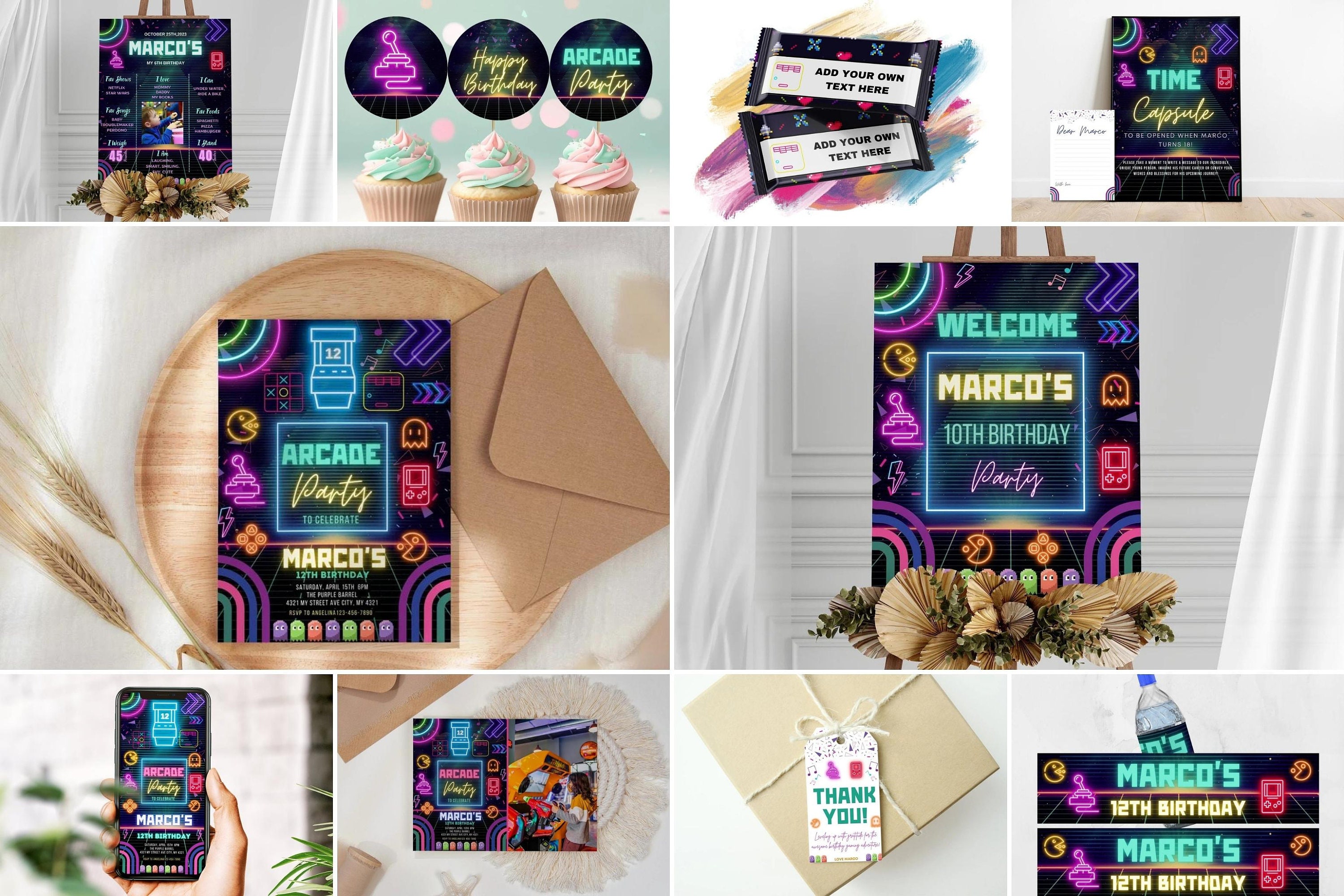 Glow Gaming Arcade Birthday Party Bundle Neon Glow Party Bundle Pack ...