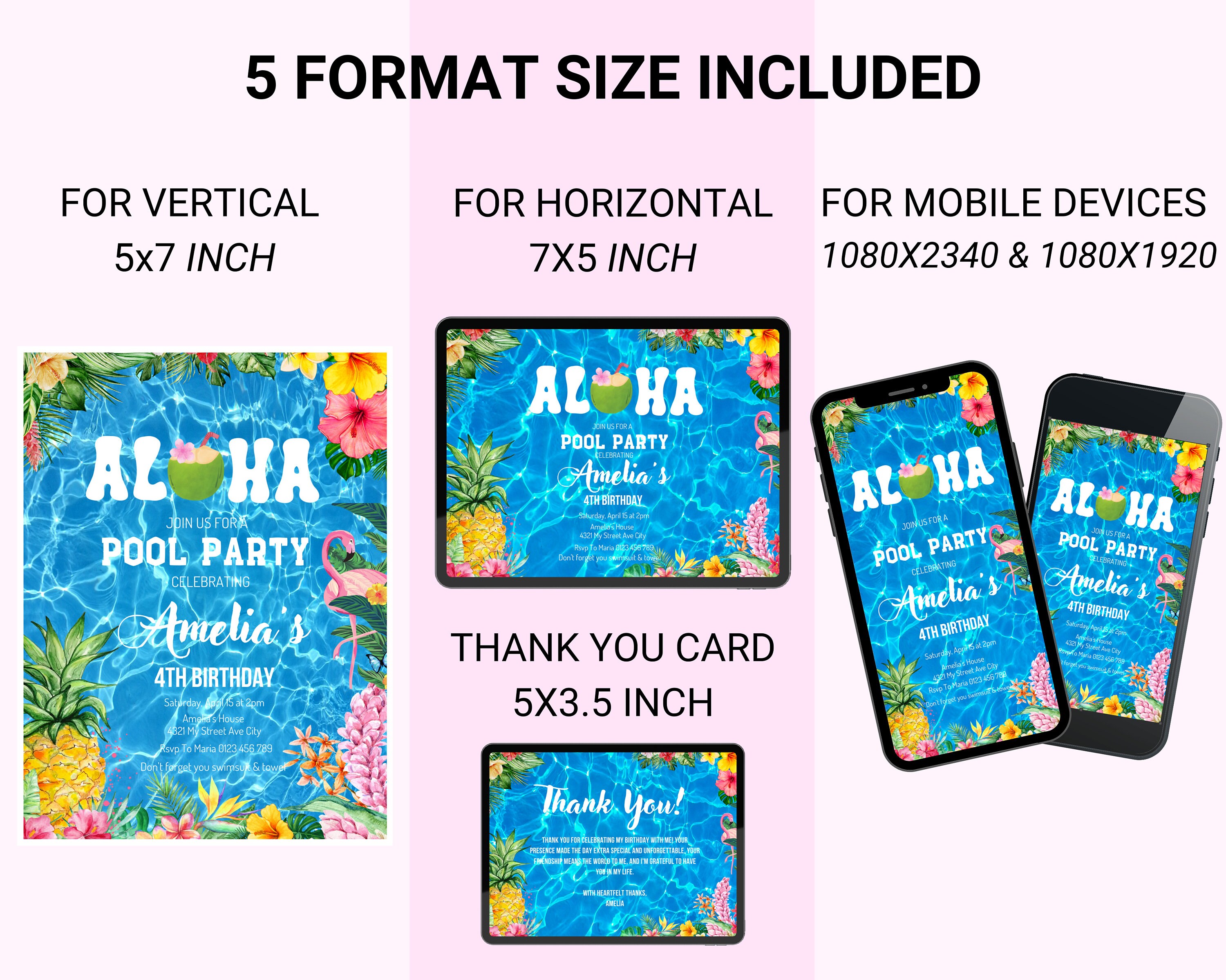 EDITABLE Aloha Pool Party Invitation, Hawaiian Birthday Invite ...