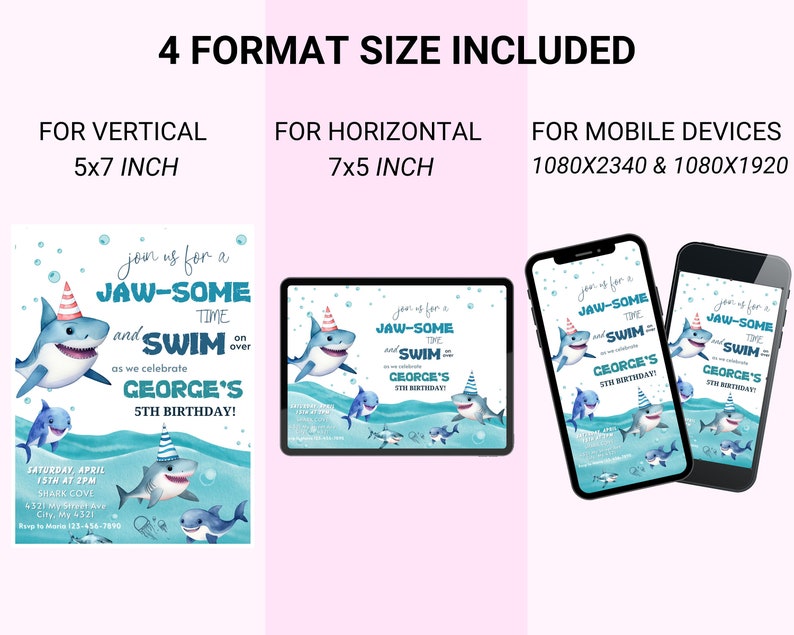 EDITABLE Shark Birthday Invitation Shark Invitations Shark Invites Pool ...