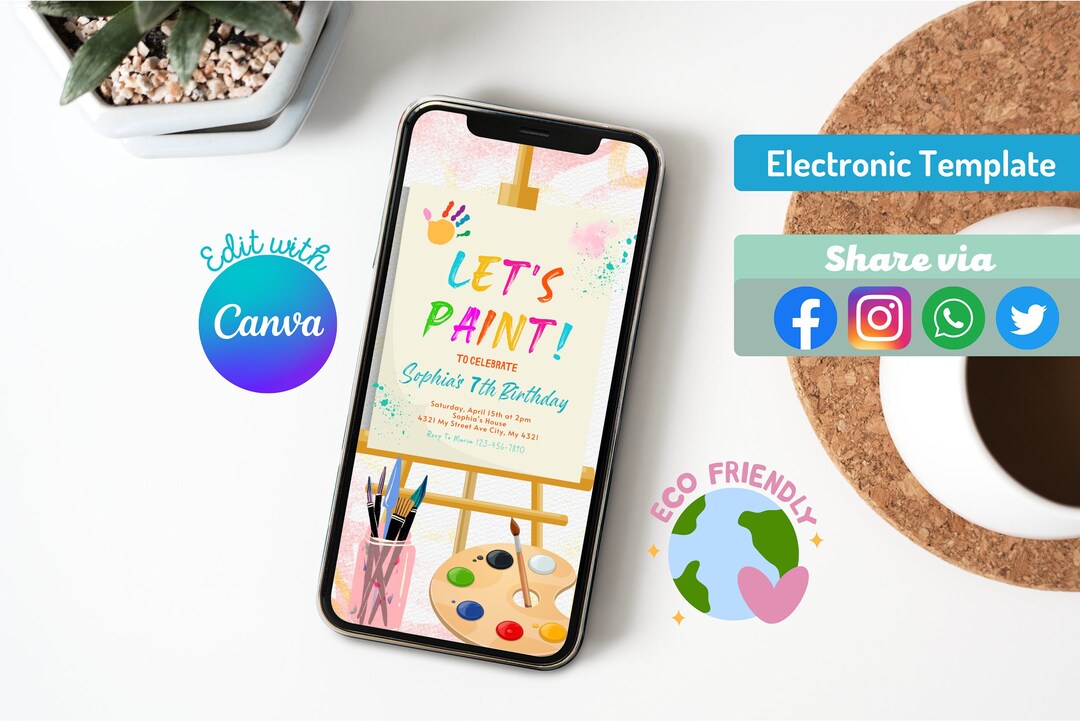 Artistic Paint Party Digital Invitation - Colorful Painting Theme ...