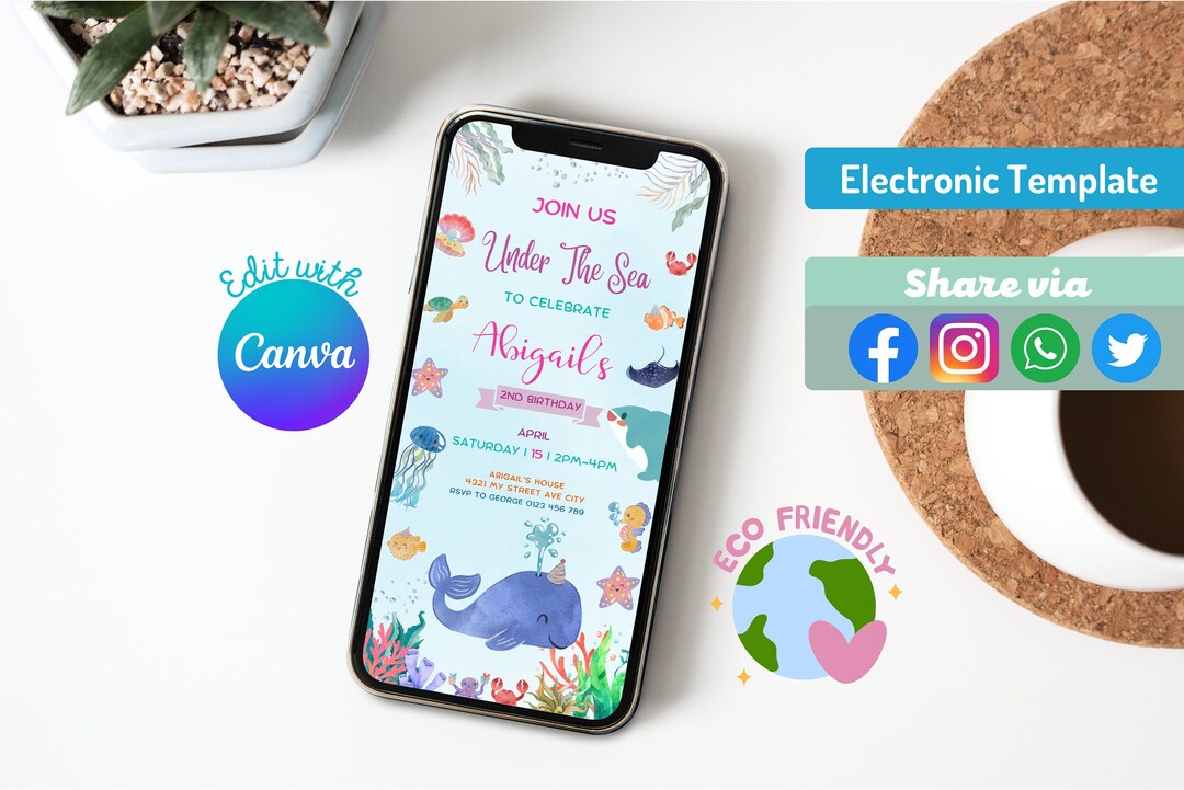 EDITABLE Under the Sea Birthday Digital Invitation, Editable Ocean ...