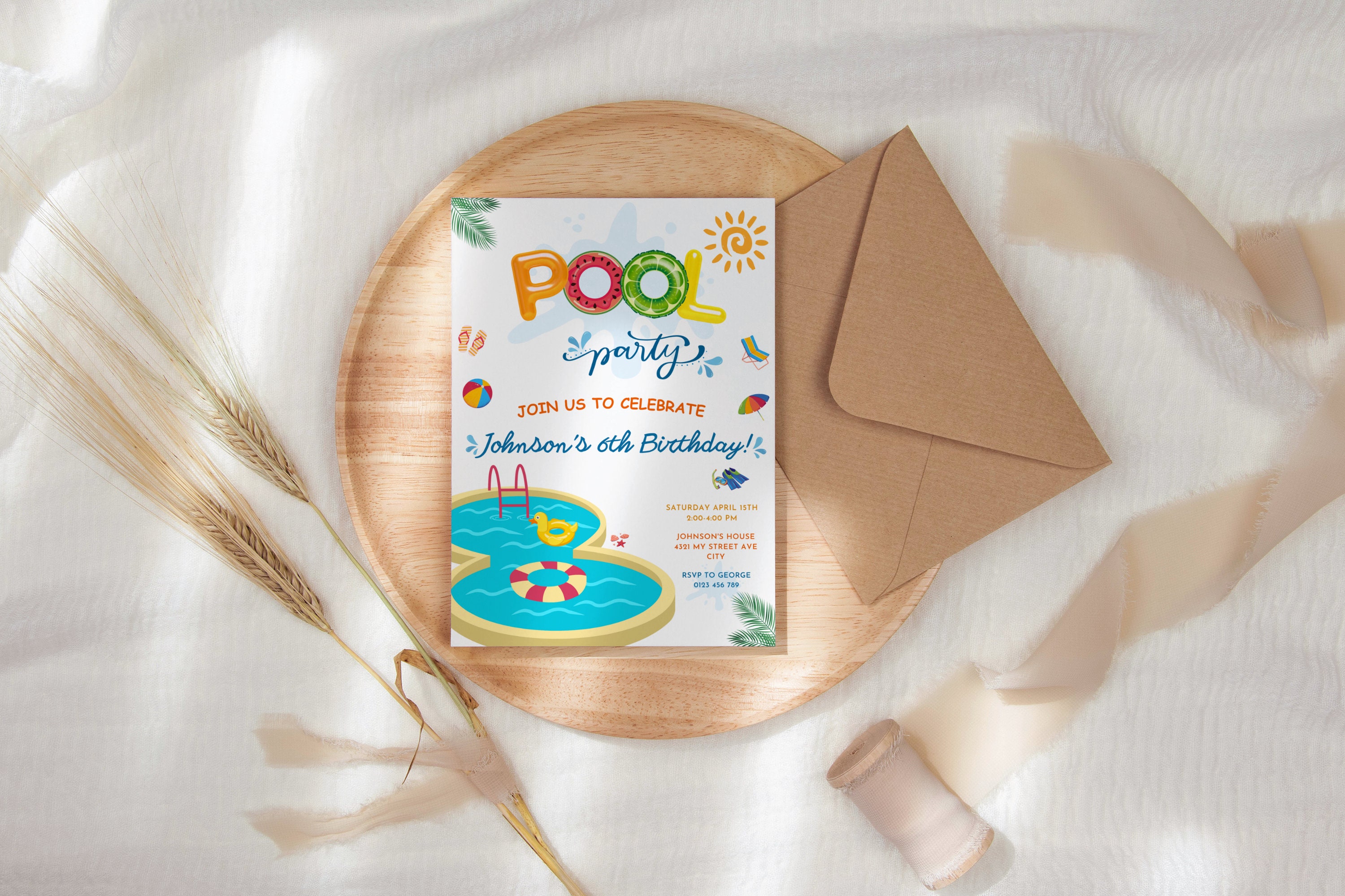 Editable Pool Party Invitation Card Template ANY AGE Pool Party ...