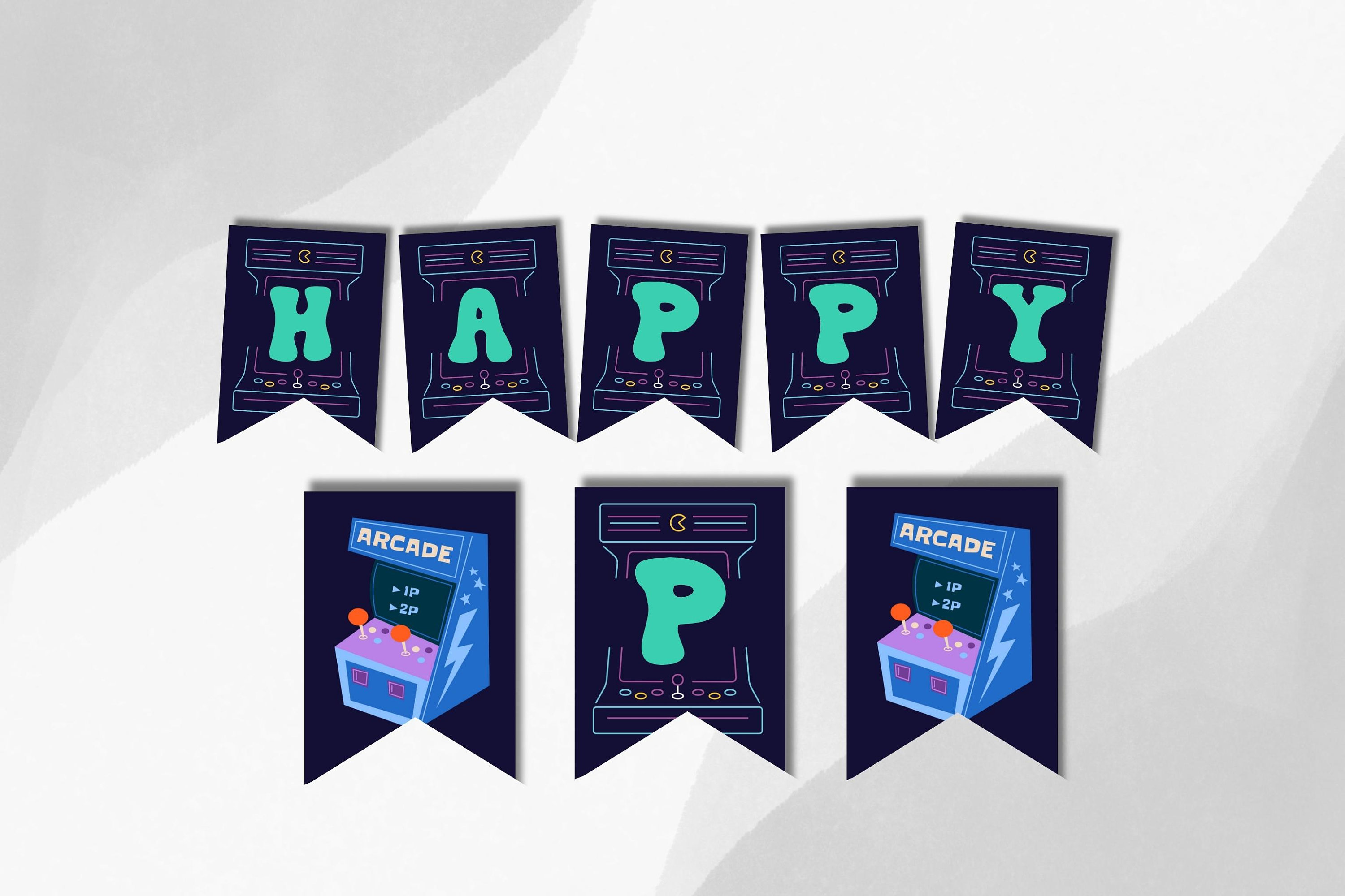 Glow Gaming Arcade Birthday Party Banner Flag Neon Glow Party Banner ...