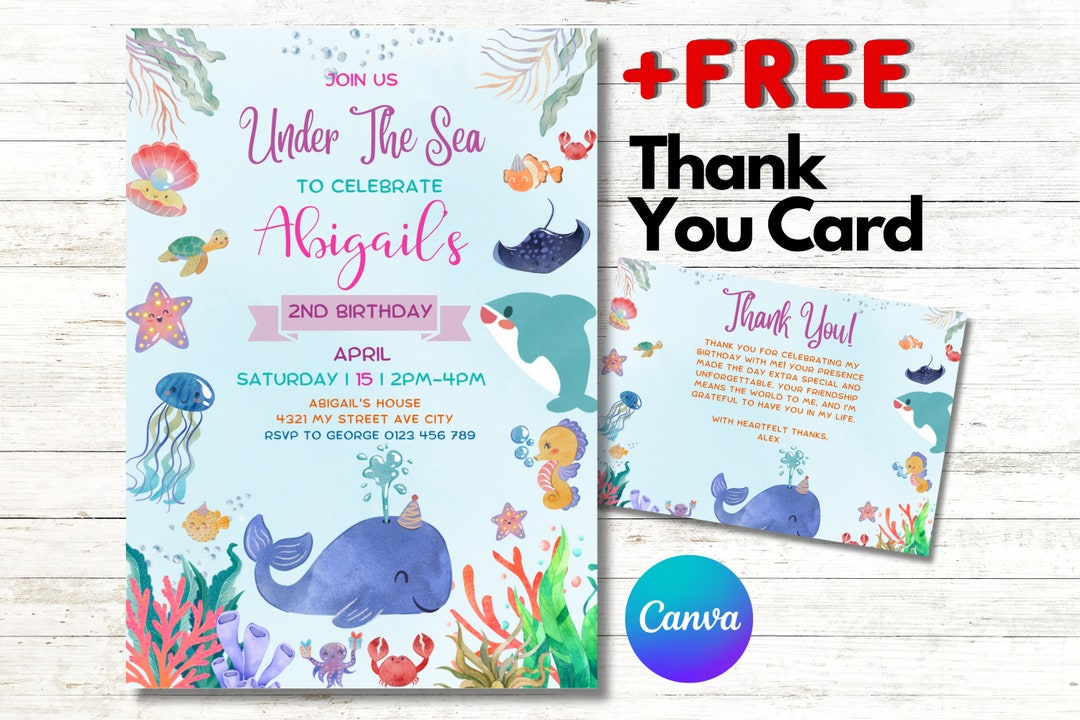 EDITABLE Under the Sea Birthday Invitation, Editable Ocean Animals ...