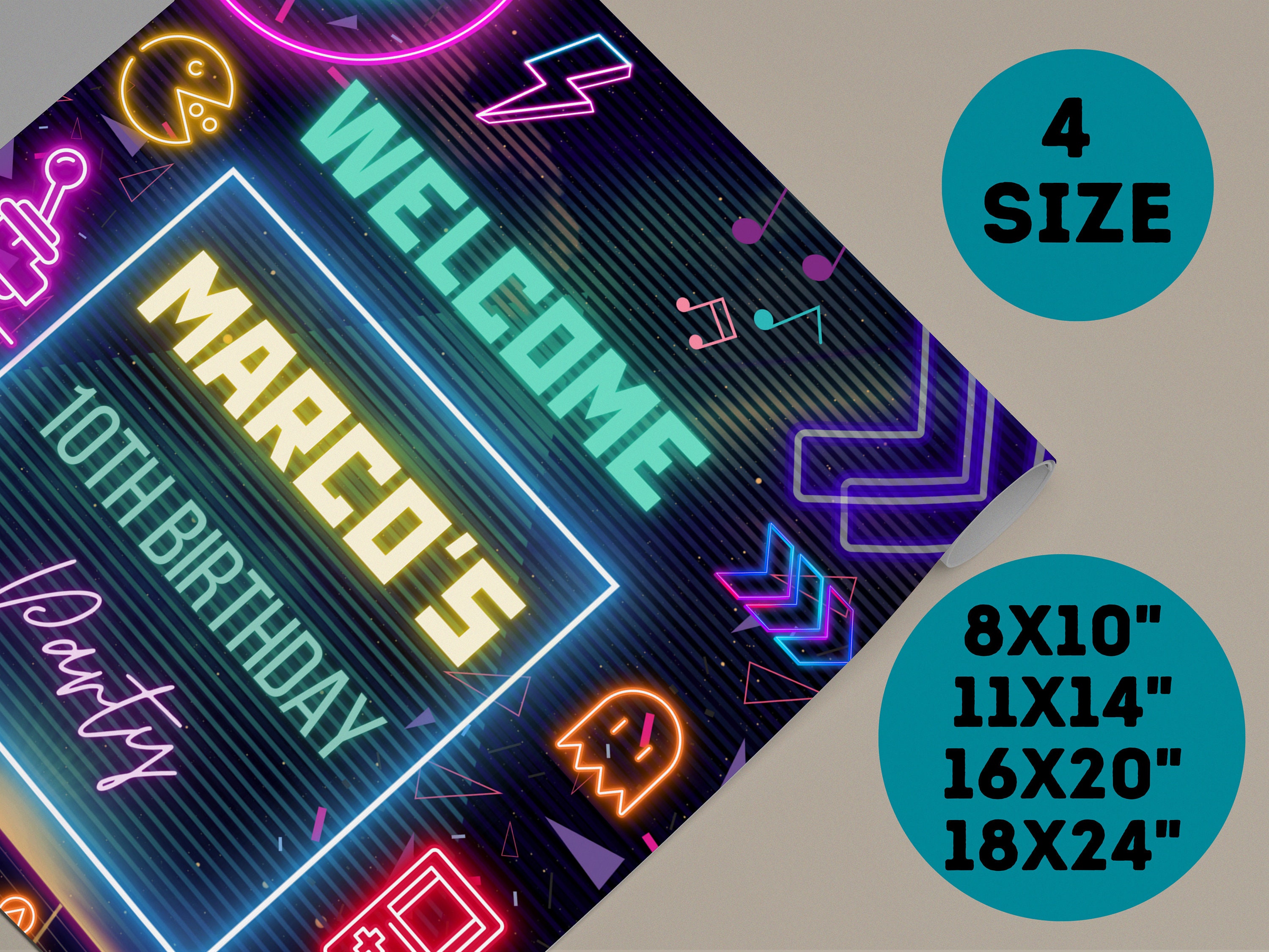 Glow Gaming Arcade Birthday Party Welcome Sign Neon Glow Party Welcome ...