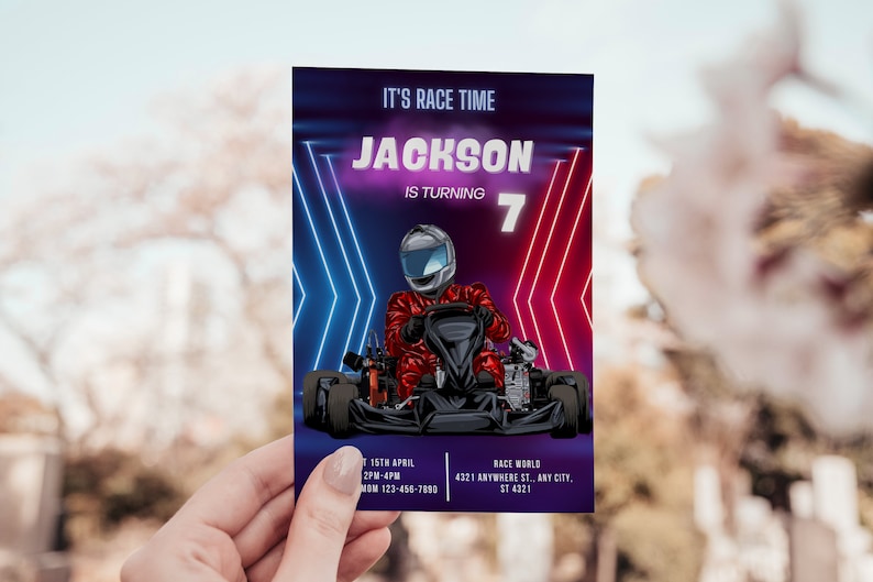Go Kart Birthday Invitation: Racing Party, Editable CANVA Template ...