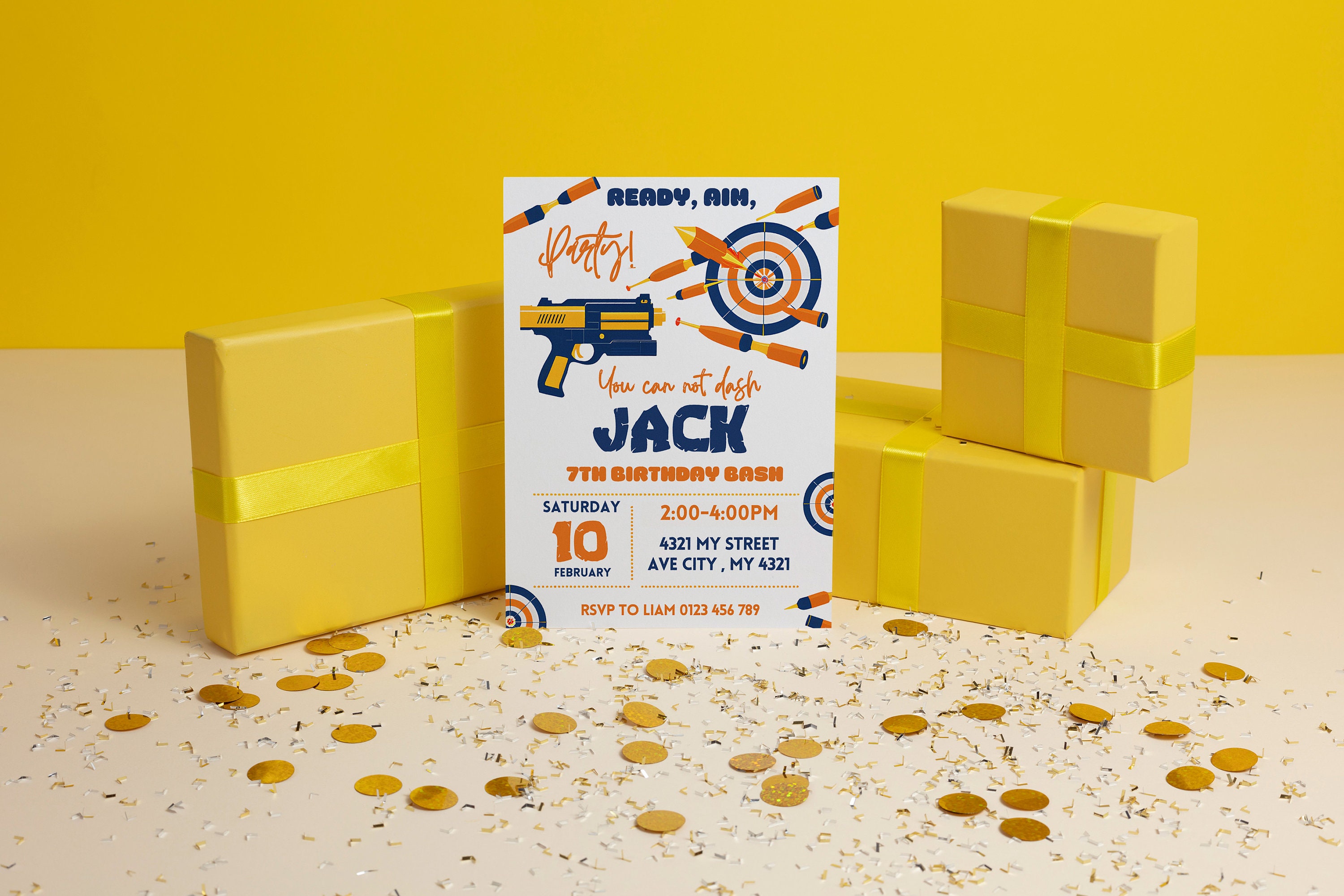 Dart Gun Birthday Party Invitation Digital Template, Exciting Kids Toy ...