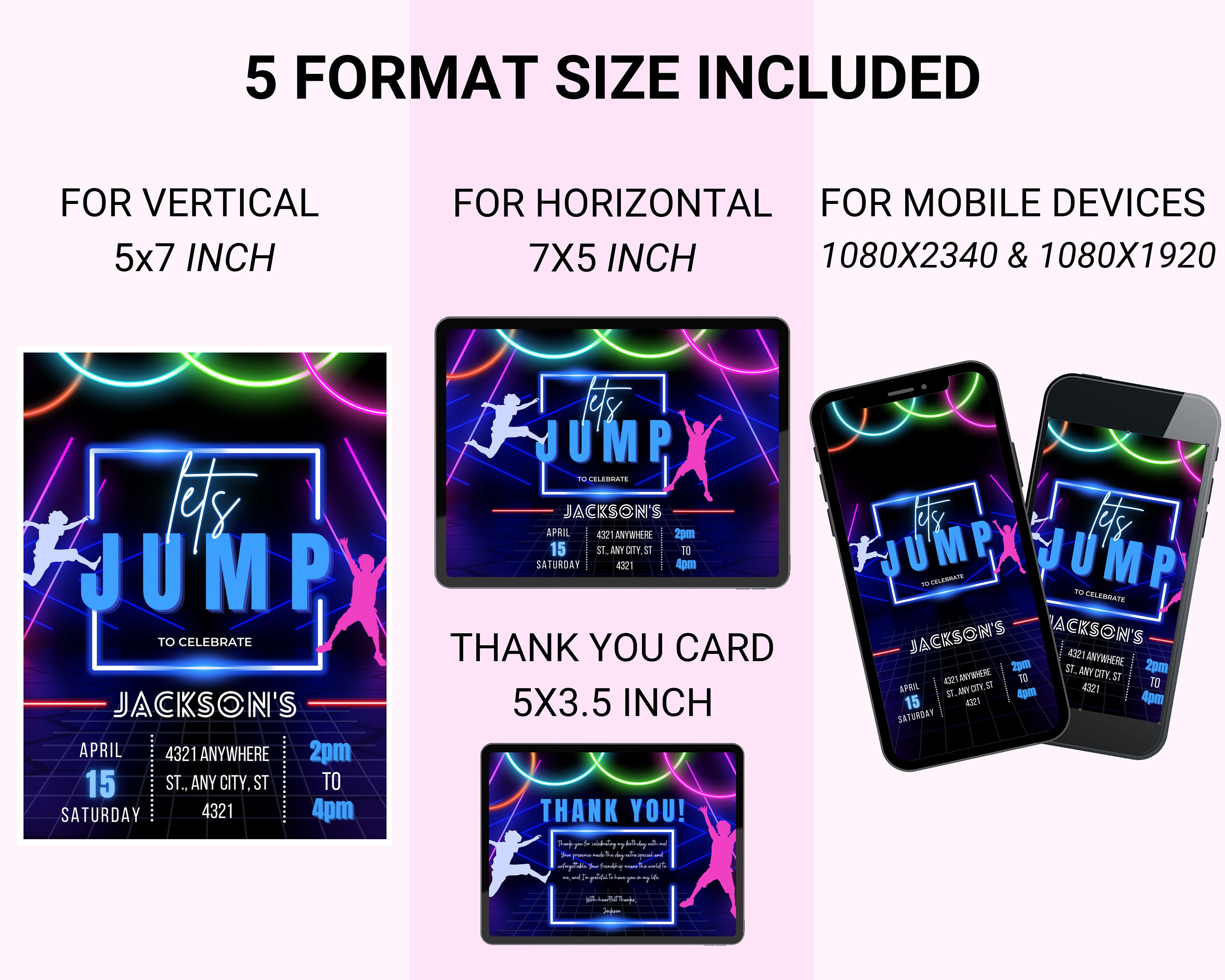 Jump Birthday Party Invitation Card Template, Trampoline Card Evite ...