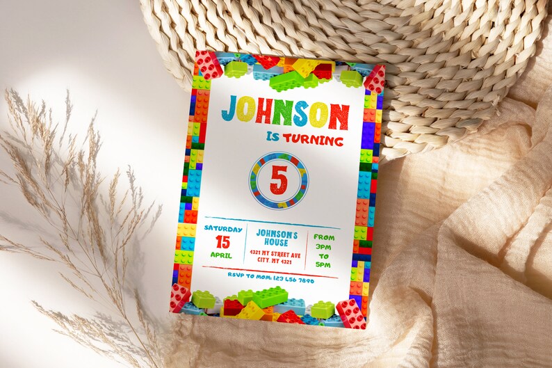 Building Blocks Birthday Invitation Card Template Building - Etsy