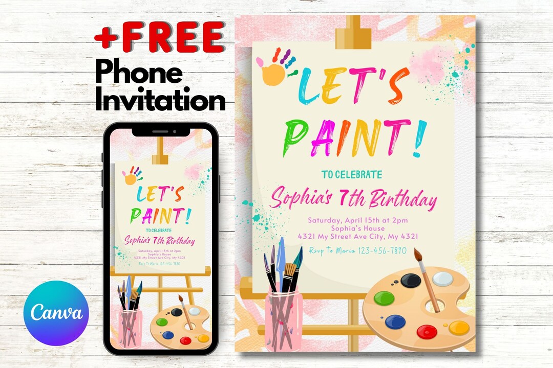 Colorful Art Birthday Invitation - Paint Party Invites - Rainbow ...