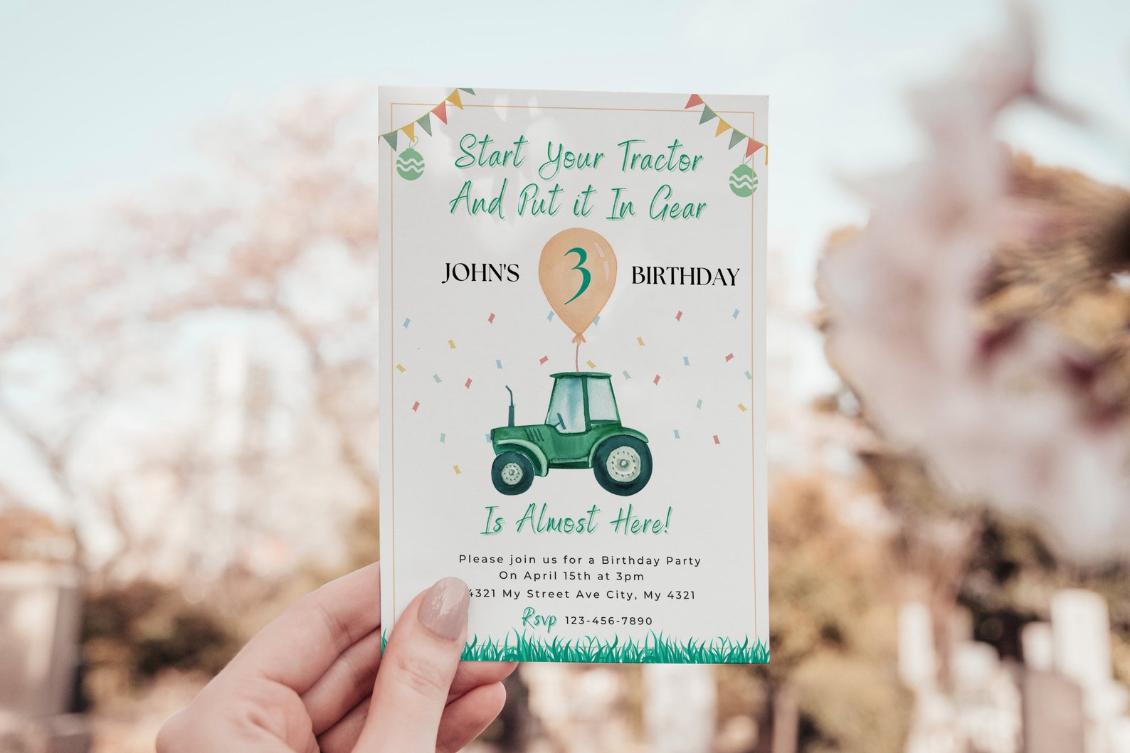 Editable Tractor Birthday Invitation Card Template, Green Tractor ...