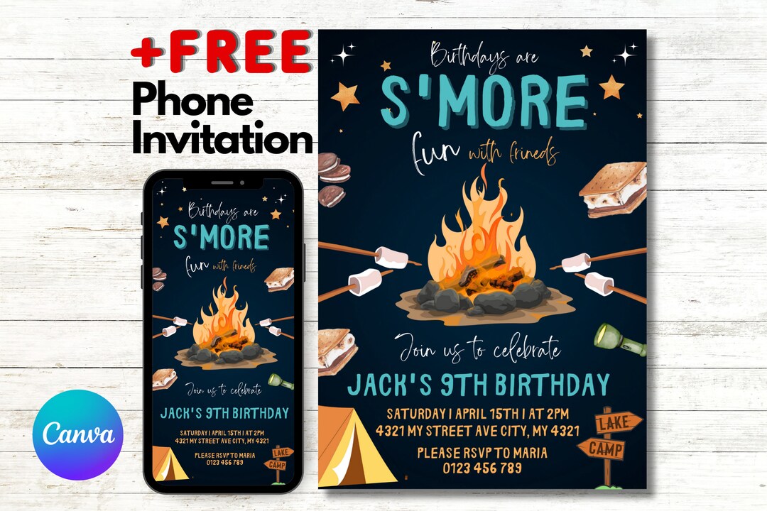 Smores Fun Birthday Invitation - Editable Backyard Camping Invite for ...