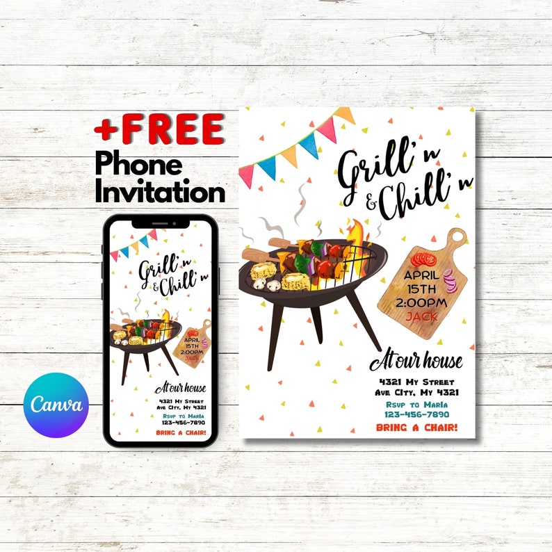 EDITABLE Birthday BBQ Invitation Digital Grill and Chill Invite, Grill ...