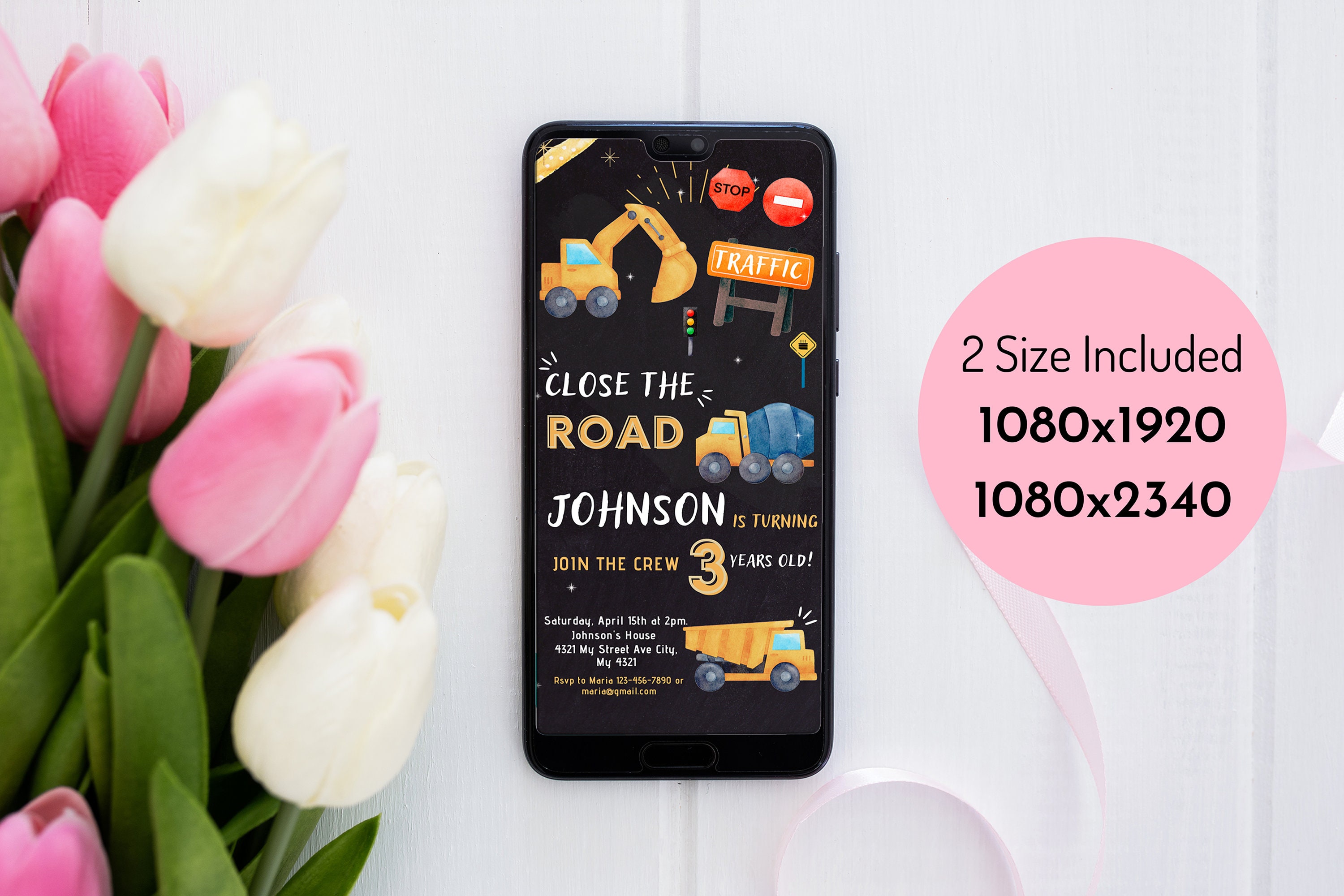 Editable Construction Birthday Digital Invitation Template ...