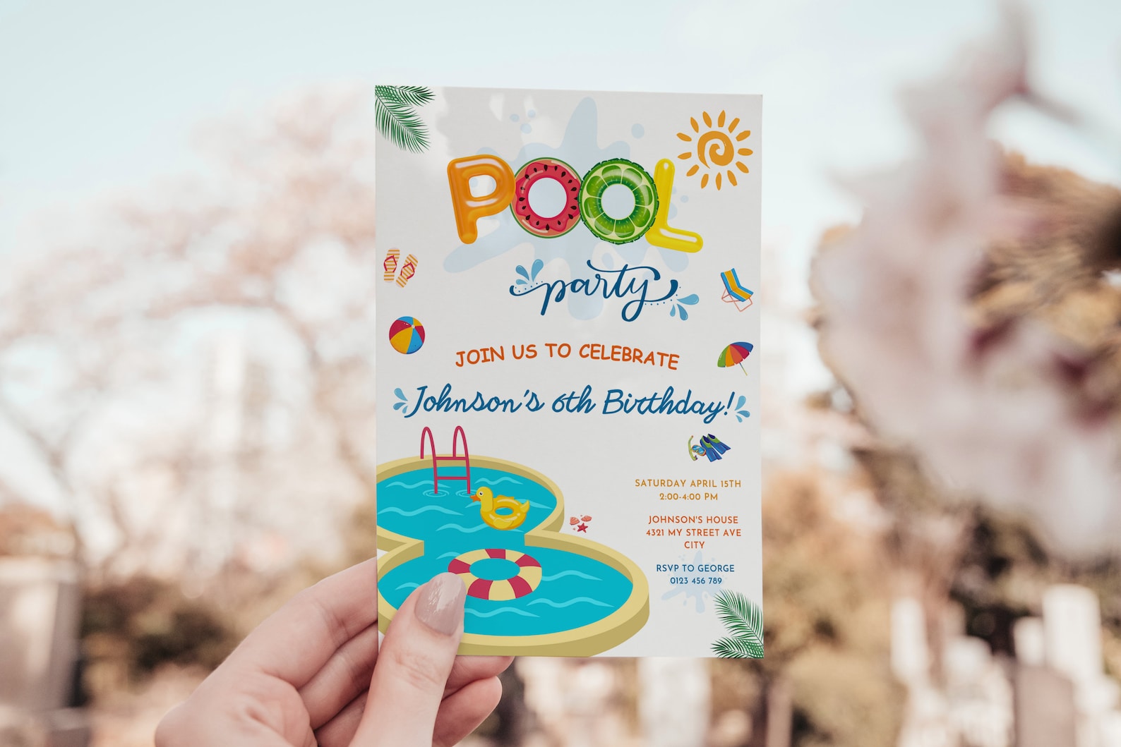 Editable Pool Party Invitation Card Template ANY AGE Pool Party ...