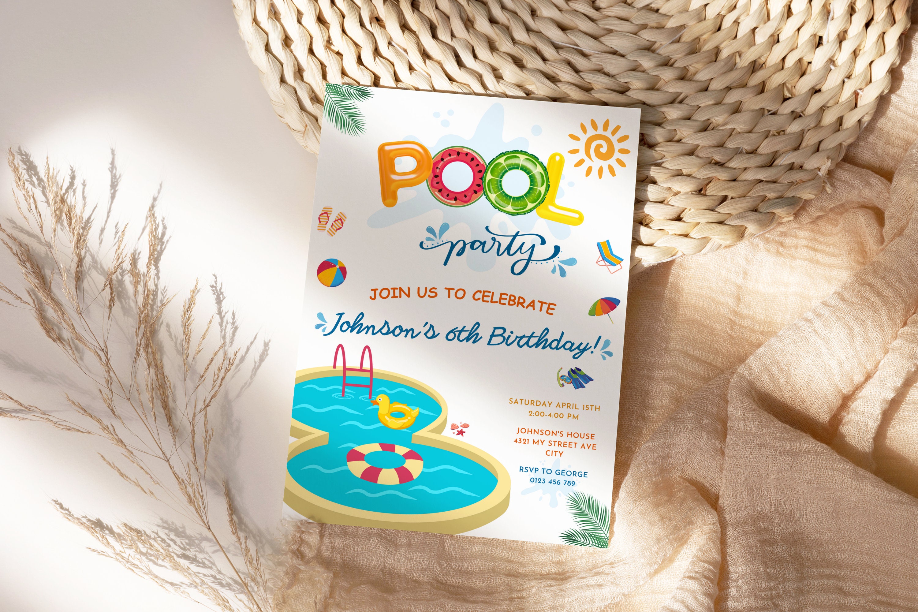 Editable Pool Party Invitation Card Template ANY AGE Pool Party ...