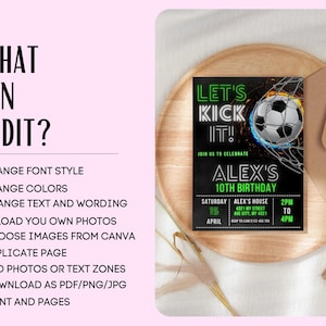 Editable Soccer Birthday Invitation Template: Canva Football Party ...