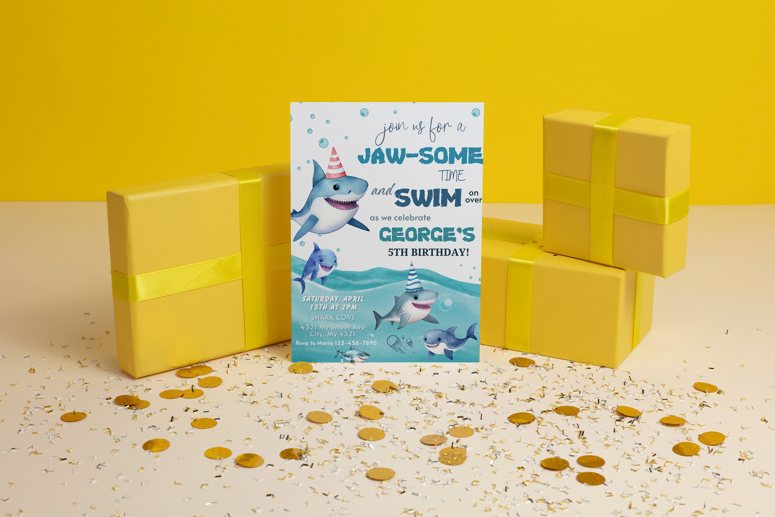 EDITABLE Shark Birthday Invitation Shark Invitations Shark - Etsy