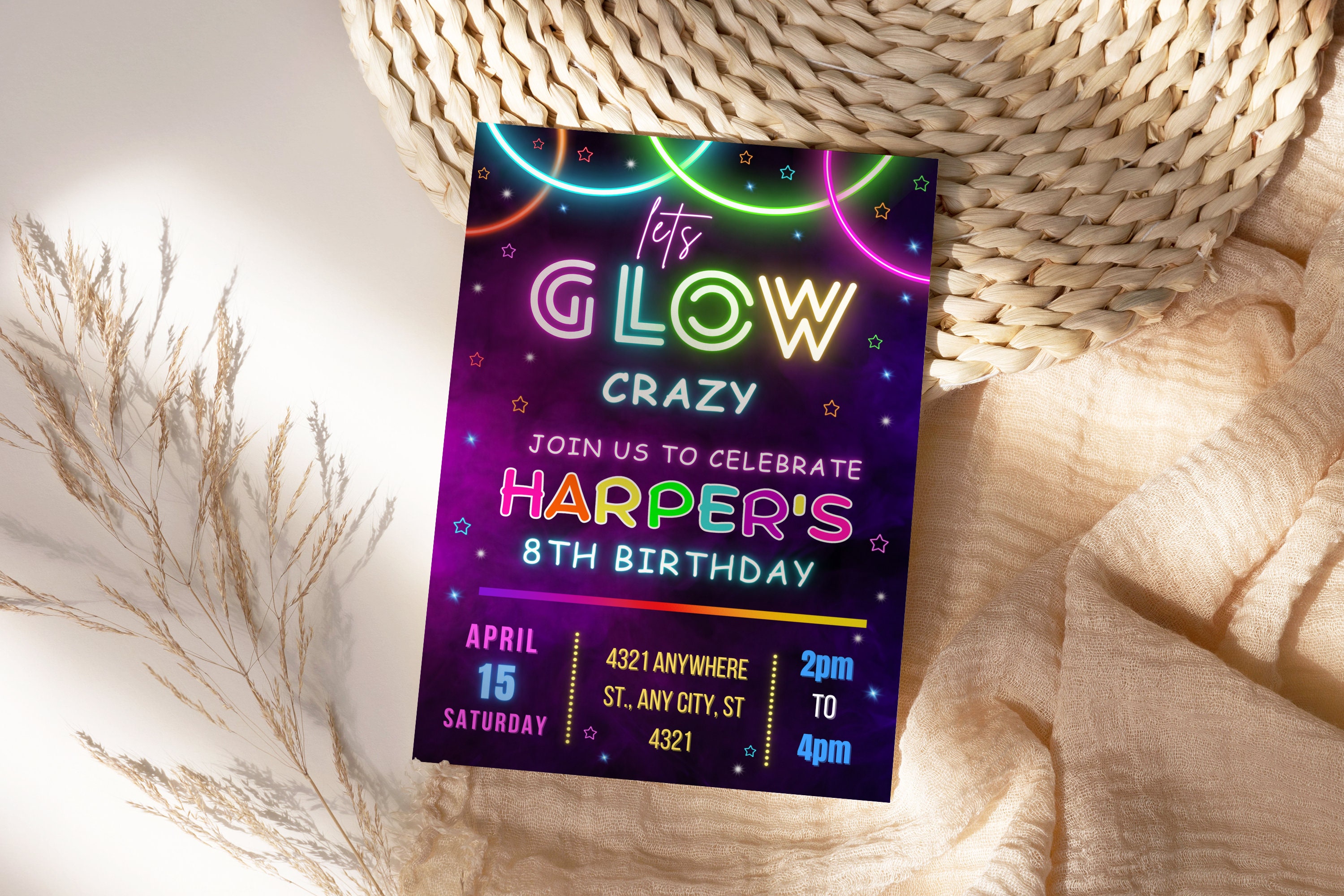 EDITABLE Glow Party Birthday Invitation Template, GIRL, BOY, Neon Party ...