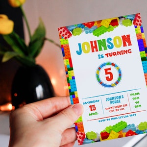 Building Blocks Birthday Invitation Card Template, Building Bricks Kids ...