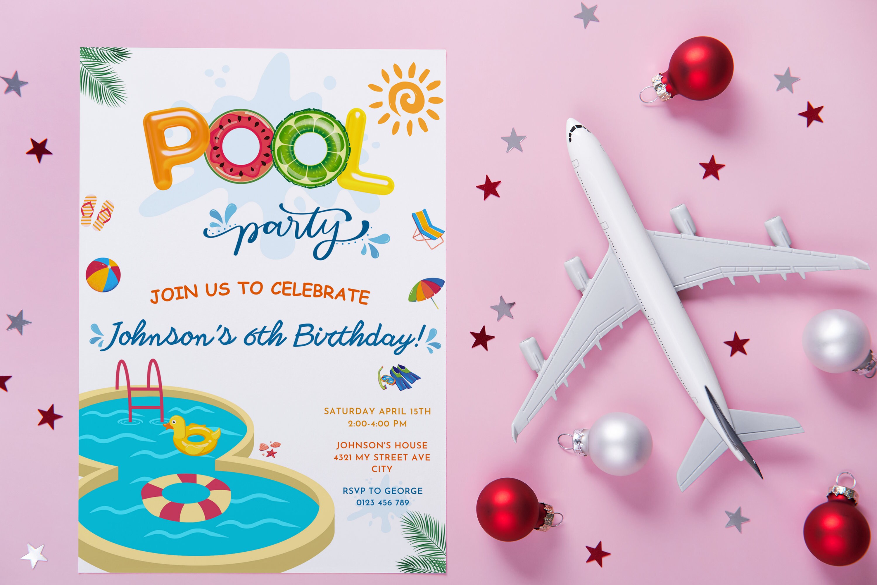 Pool Party Invitation Card Template, Pool Party Evite, ANY AGE ...