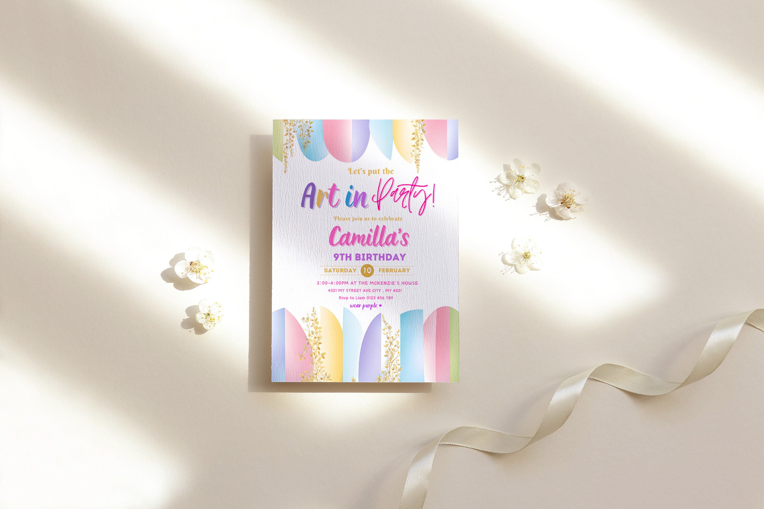 Colorful Pastel Art Birthday Invitation Digital, Editable, Downloadable ...
