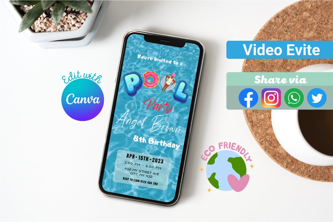 Animated Pool Party Birthday Invitation Pool Birthday Evite Video Pool ...