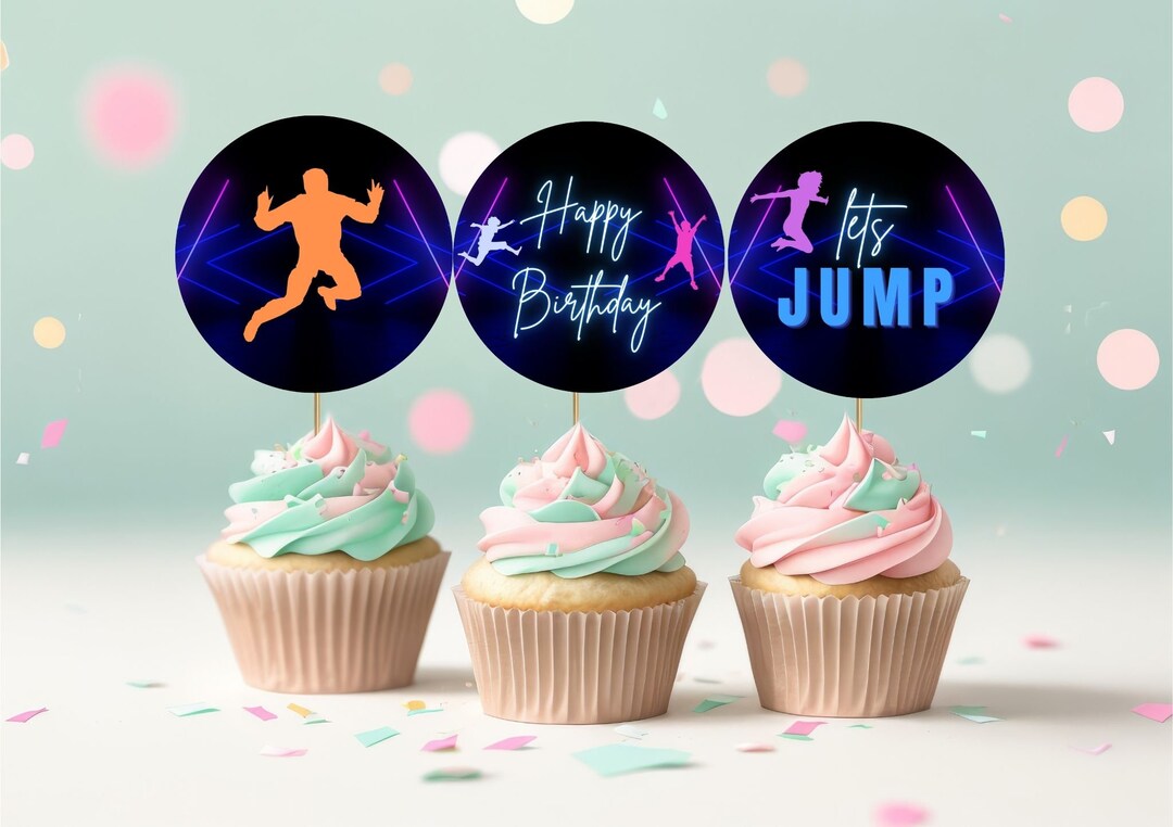 Jump Birthday Cupcake Topper: Editable Bounce House Design (canva ...