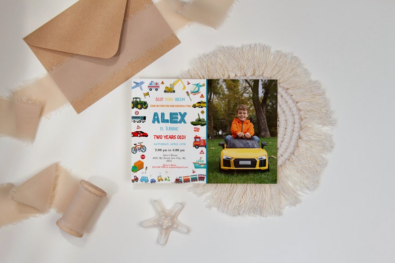Transportation Birthday Invitation Card Template - Customizable in ...