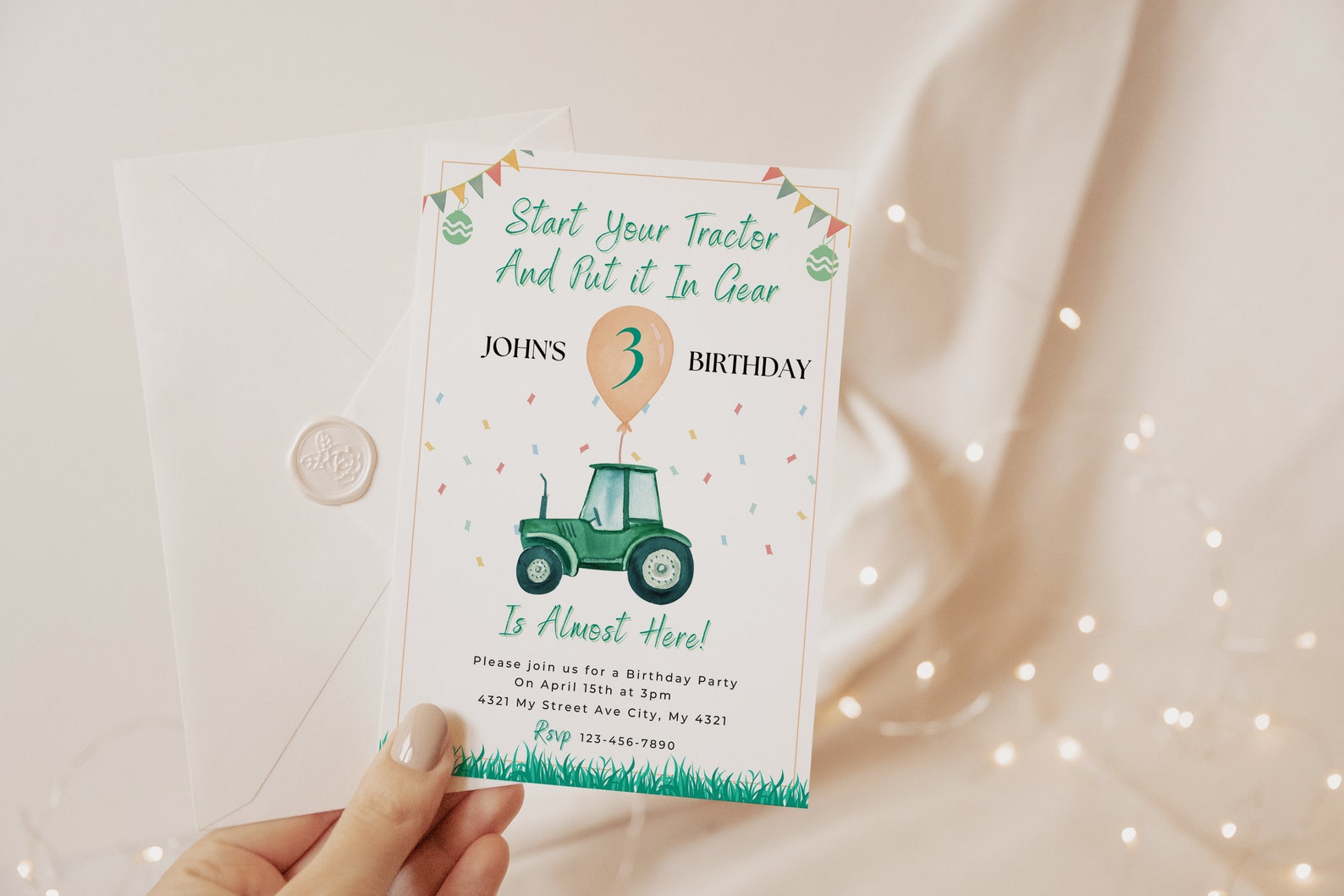 Editable Tractor Birthday Invitation Card Template, Green Tractor ...