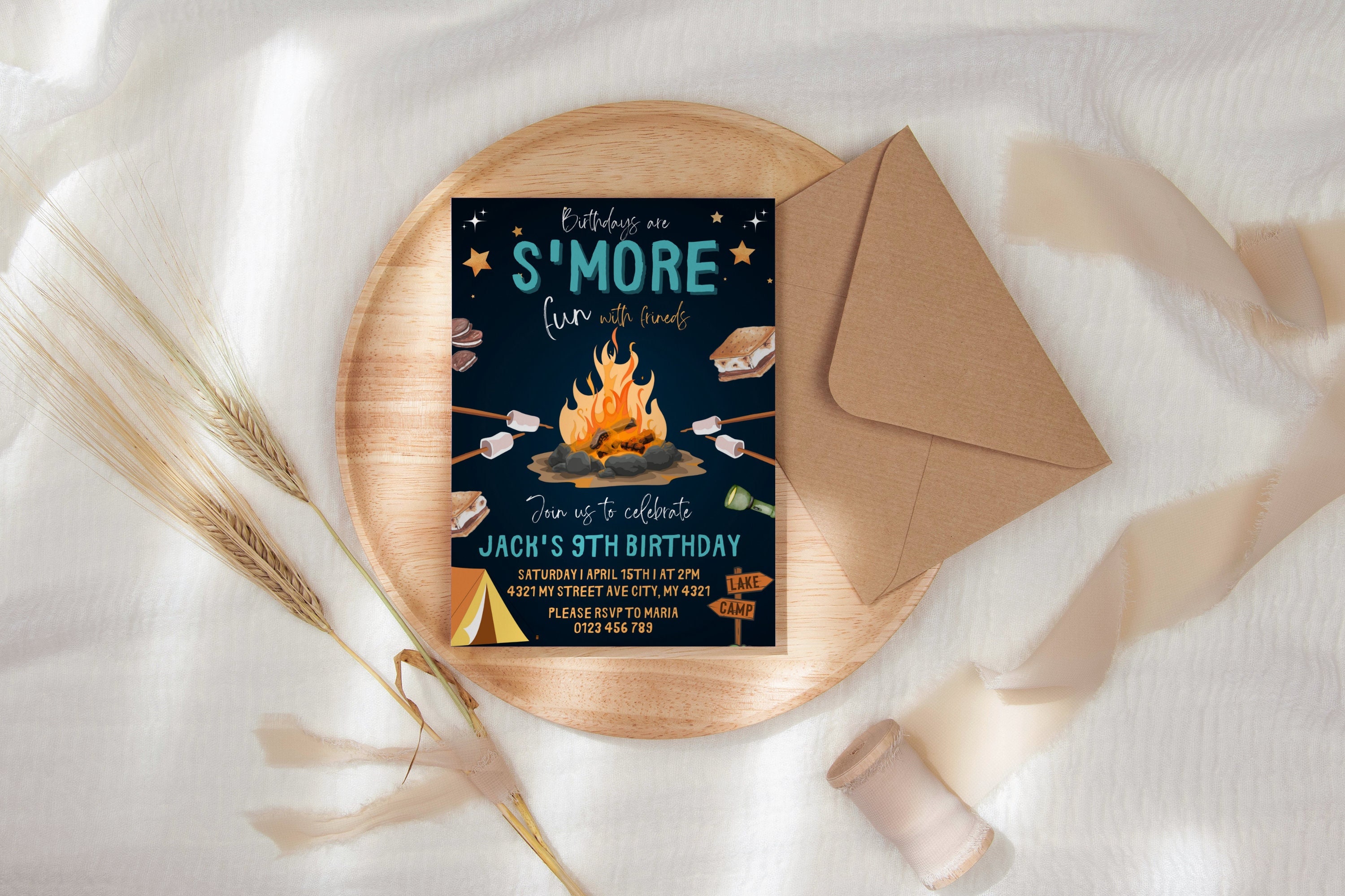 EDITABLE Backyard Camping Invite S'mores Fun Birthday Invitation S ...