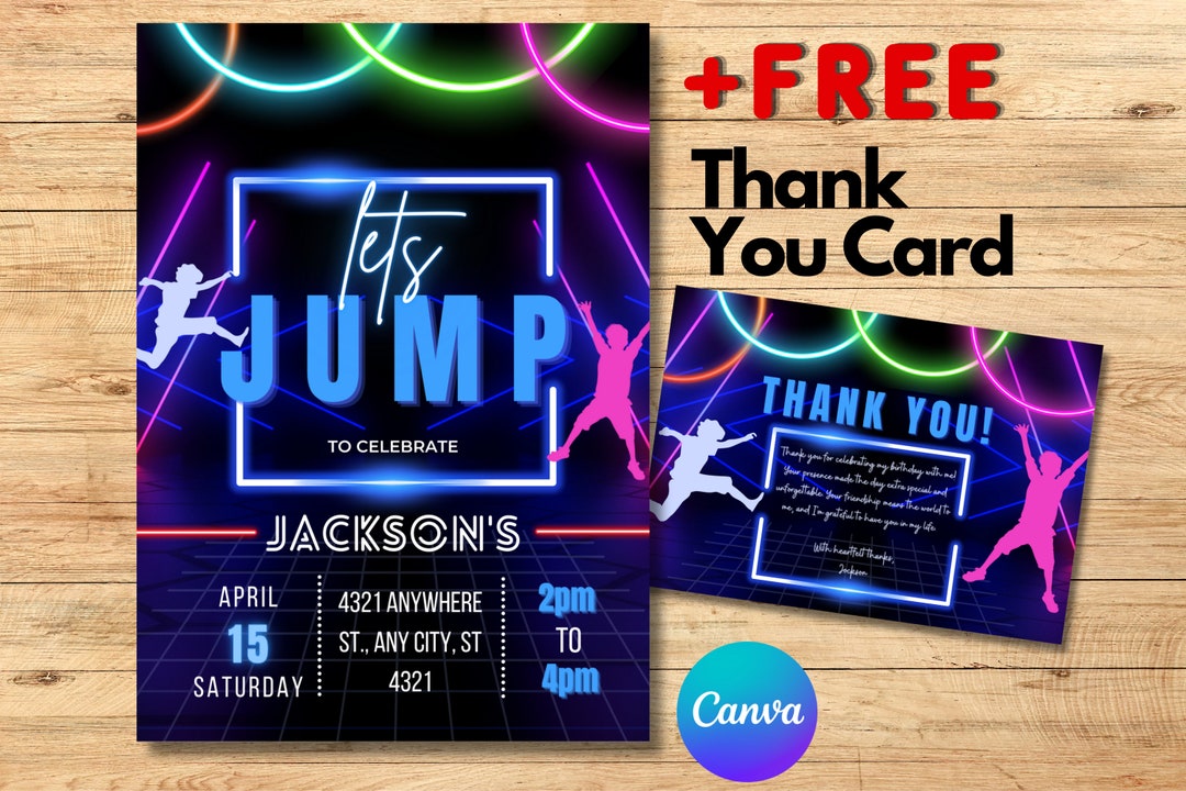Jump Birthday Party Invitation Card Template, Trampoline Card Evite ...