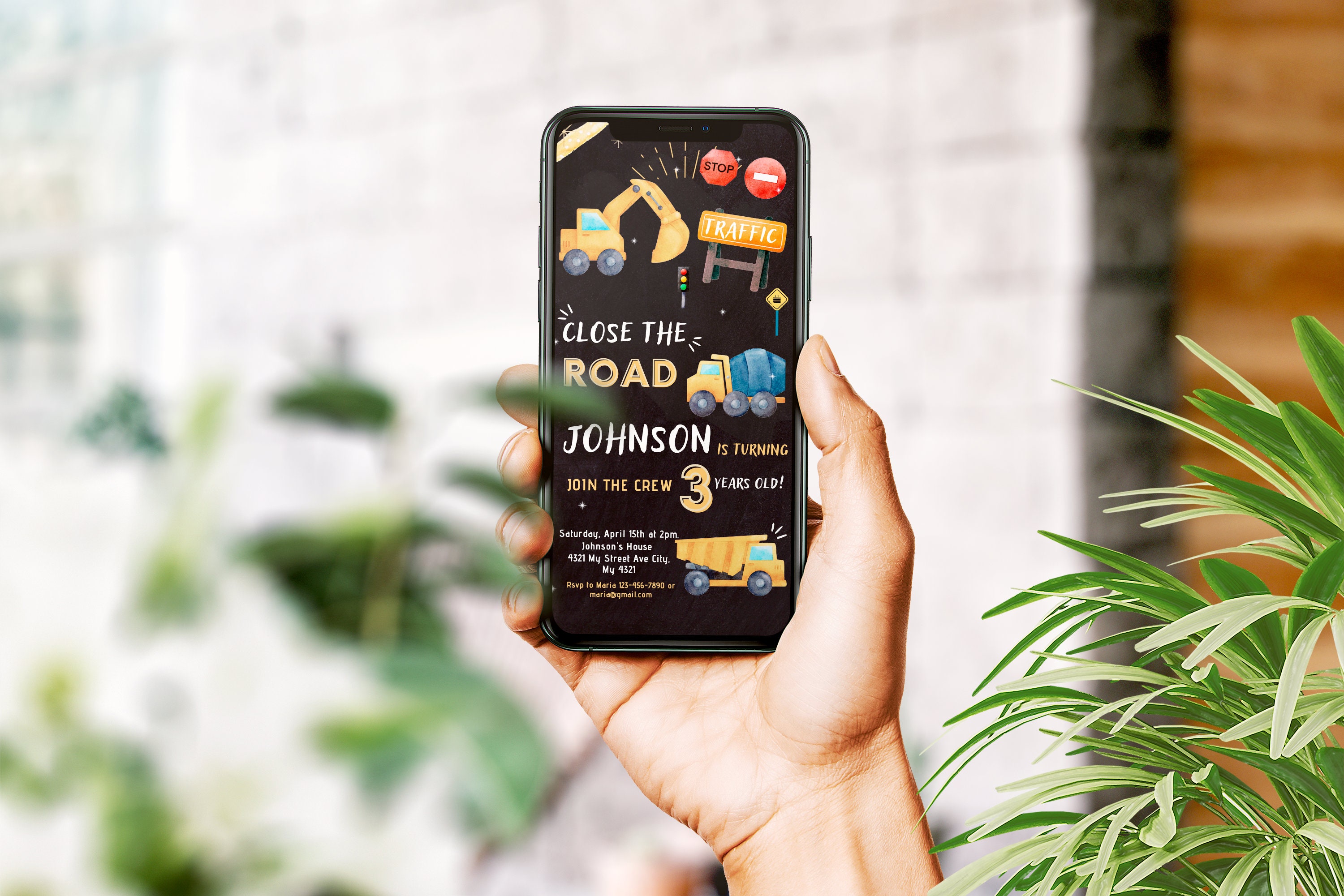 Editable Construction Birthday Digital Invitation Template ...