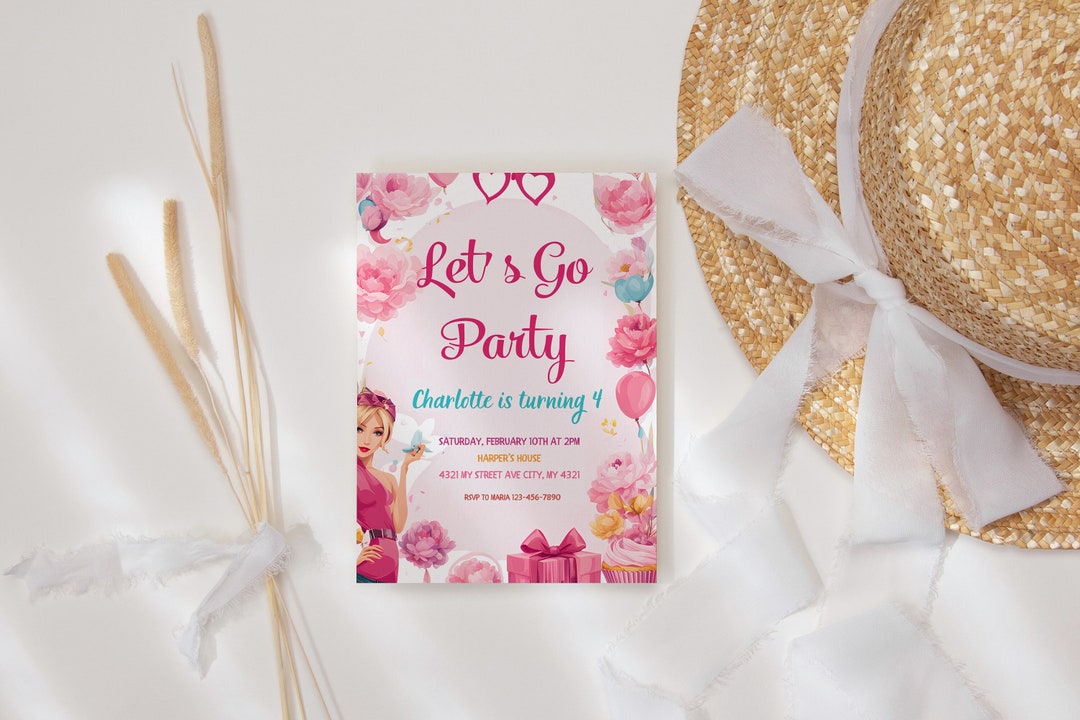 Pink Doll Party Invitation Template - Customizable Digital Invite, Doll ...