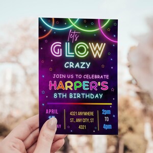 EDITABLE Glow Party Birthday Invitation Template, GIRL, BOY, Neon Party ...