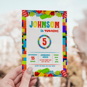 Building Blocks Birthday Invitation Card Template, Building Bricks Kids ...