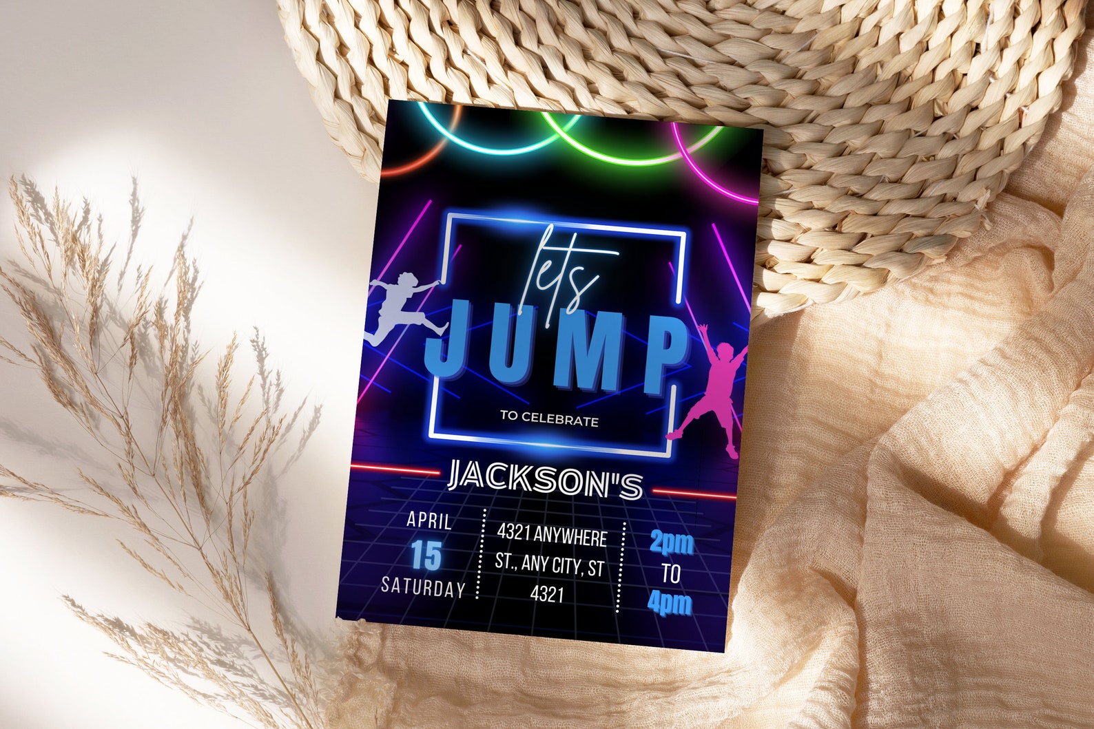 Jump Birthday Party Invitation Card Template, Trampoline Card Evite ...