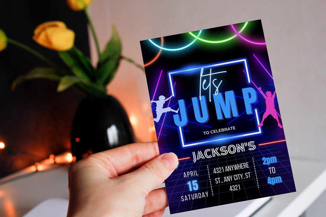 Trampoline Birthday Invite Card Template - Editable Printable - Etsy