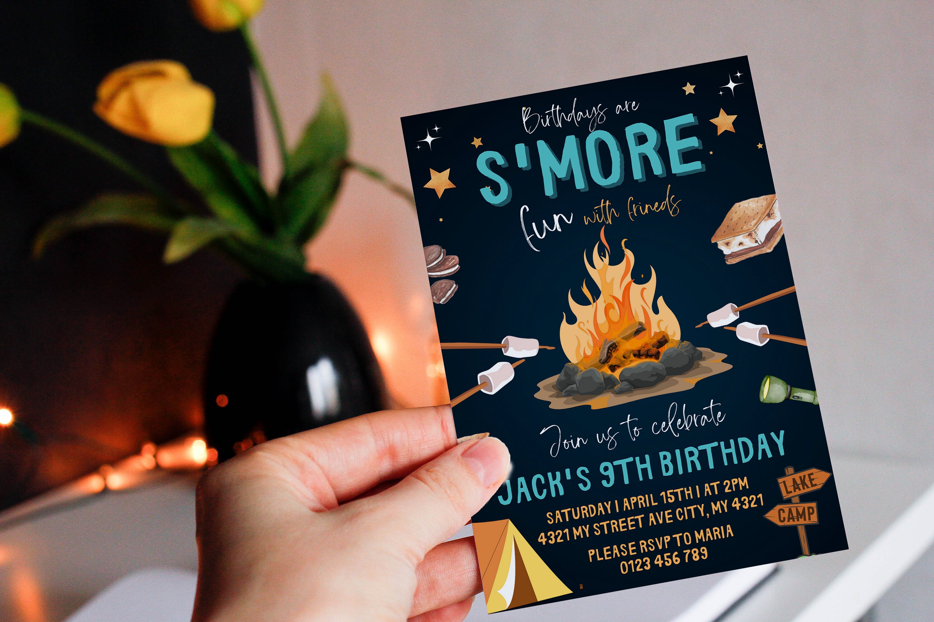Smores Fun Birthday Invitation Editable Backyard Camping Invite for ...