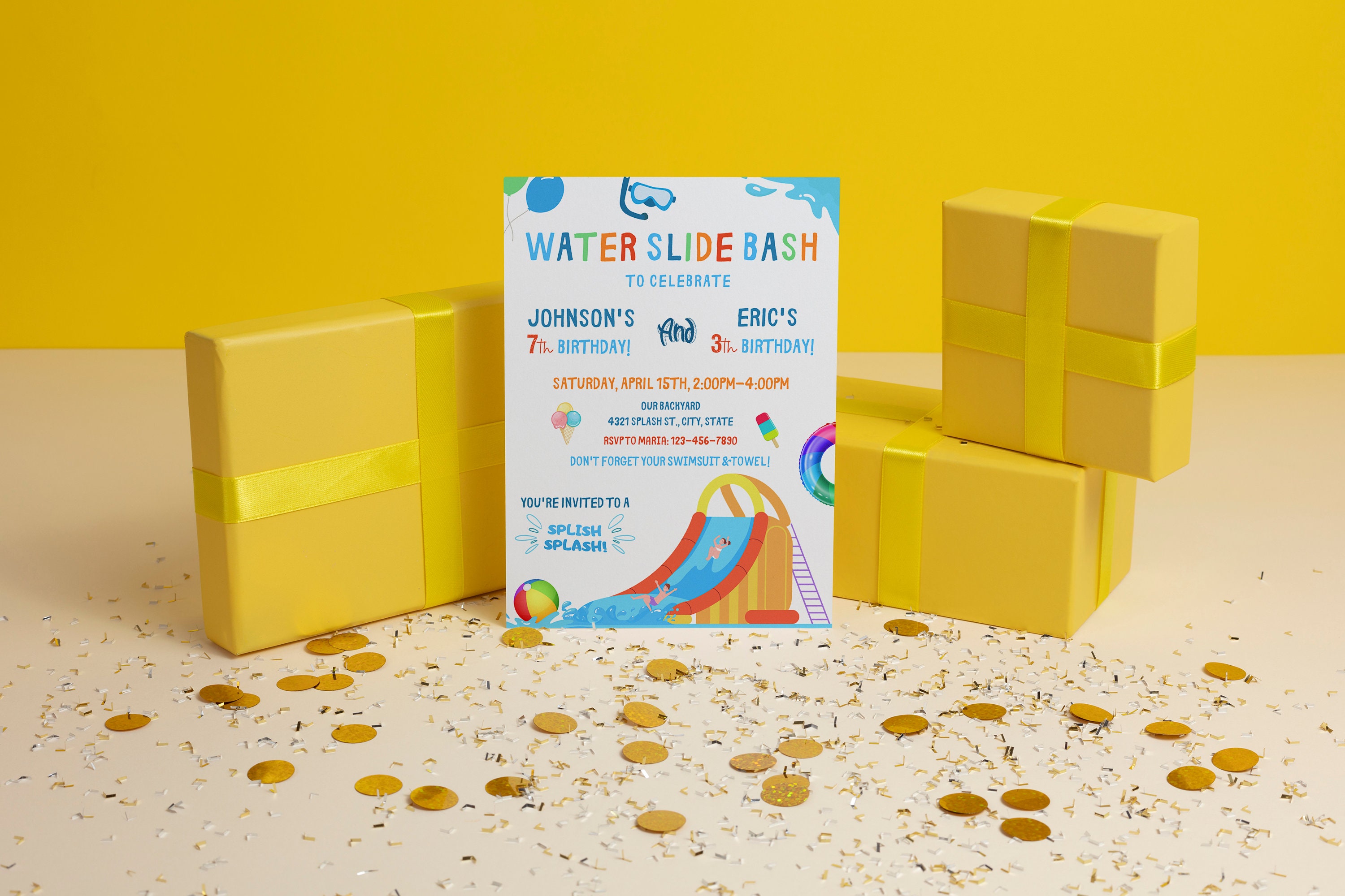 Dive Into the Fun With Our Water Slide Birthday Bash Invitation Design ...